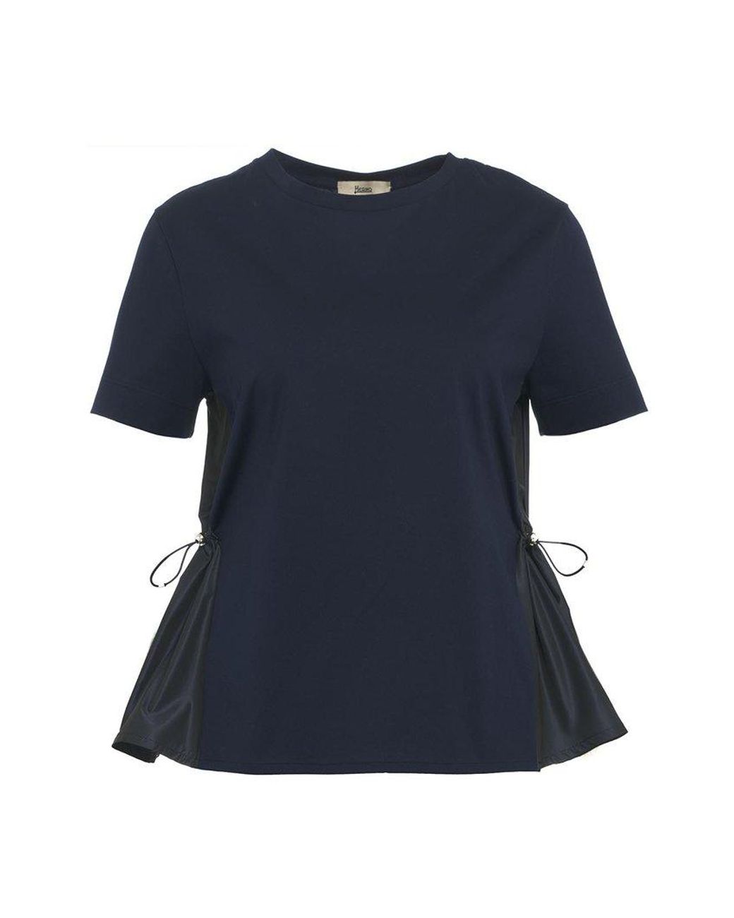 Herno Contrast-panel Drawstring Waist T-shirt in Blue | Lyst