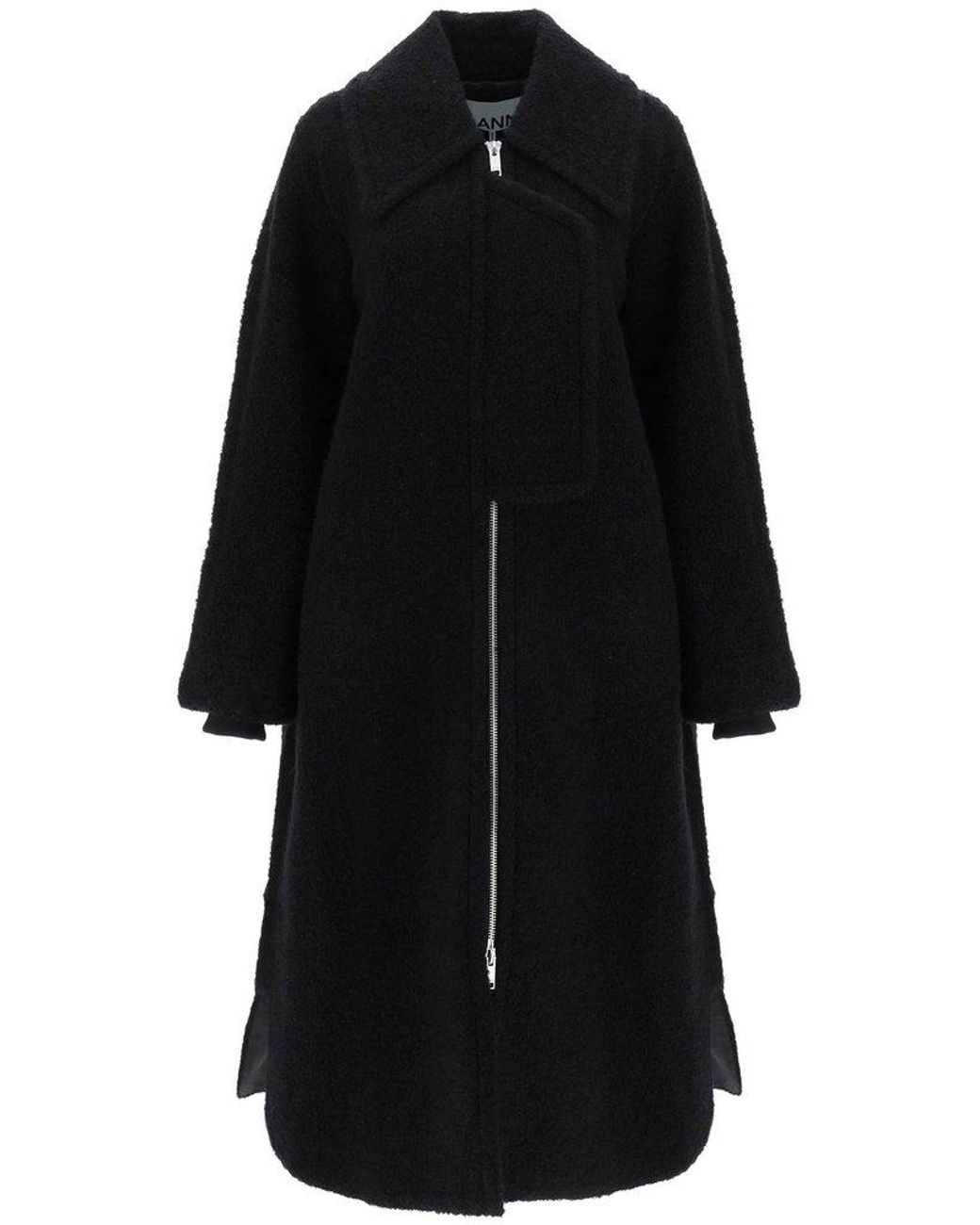 Ganni Zip Fastened Oversized Coat in Black | Lyst