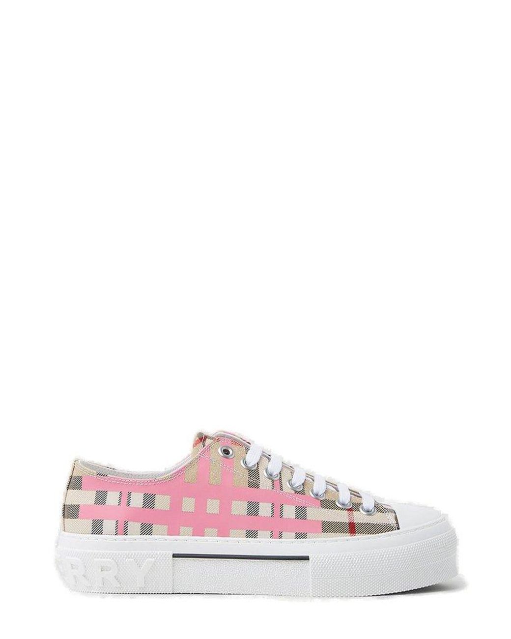 Burberry Check Canvas & Leather Sneaker in Pink | Lyst