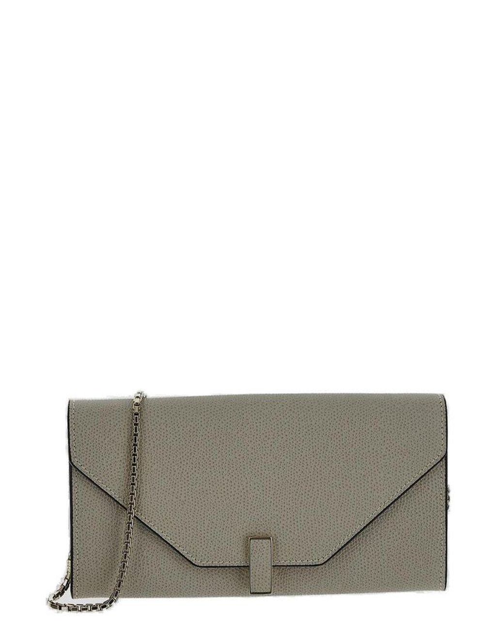 Valextra Foldover-Top Chain-Linked Wallet in Gray | Lyst