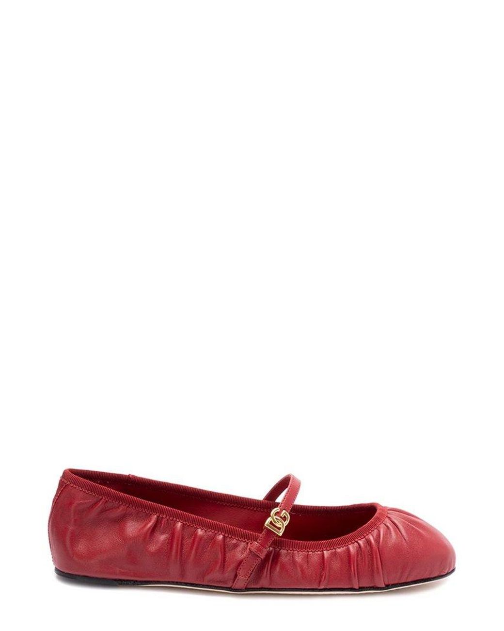 Dolce & Gabbana Dg Logo Plaque Ballet Flats in Red | Lyst