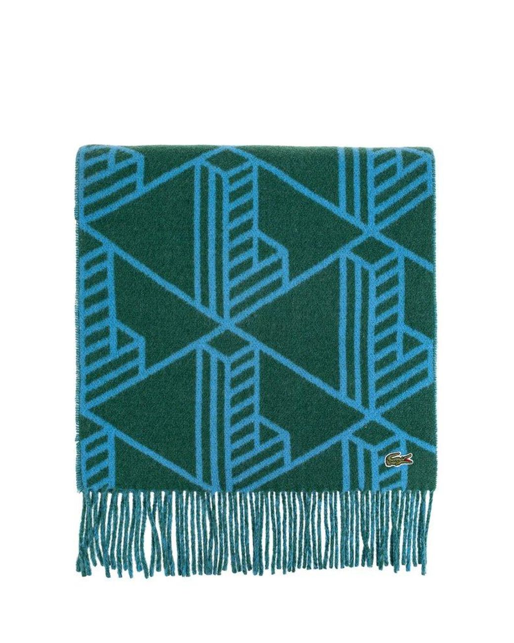 Lacoste Geometric Pattern Fringe Scarf in Blue for Men | Lyst