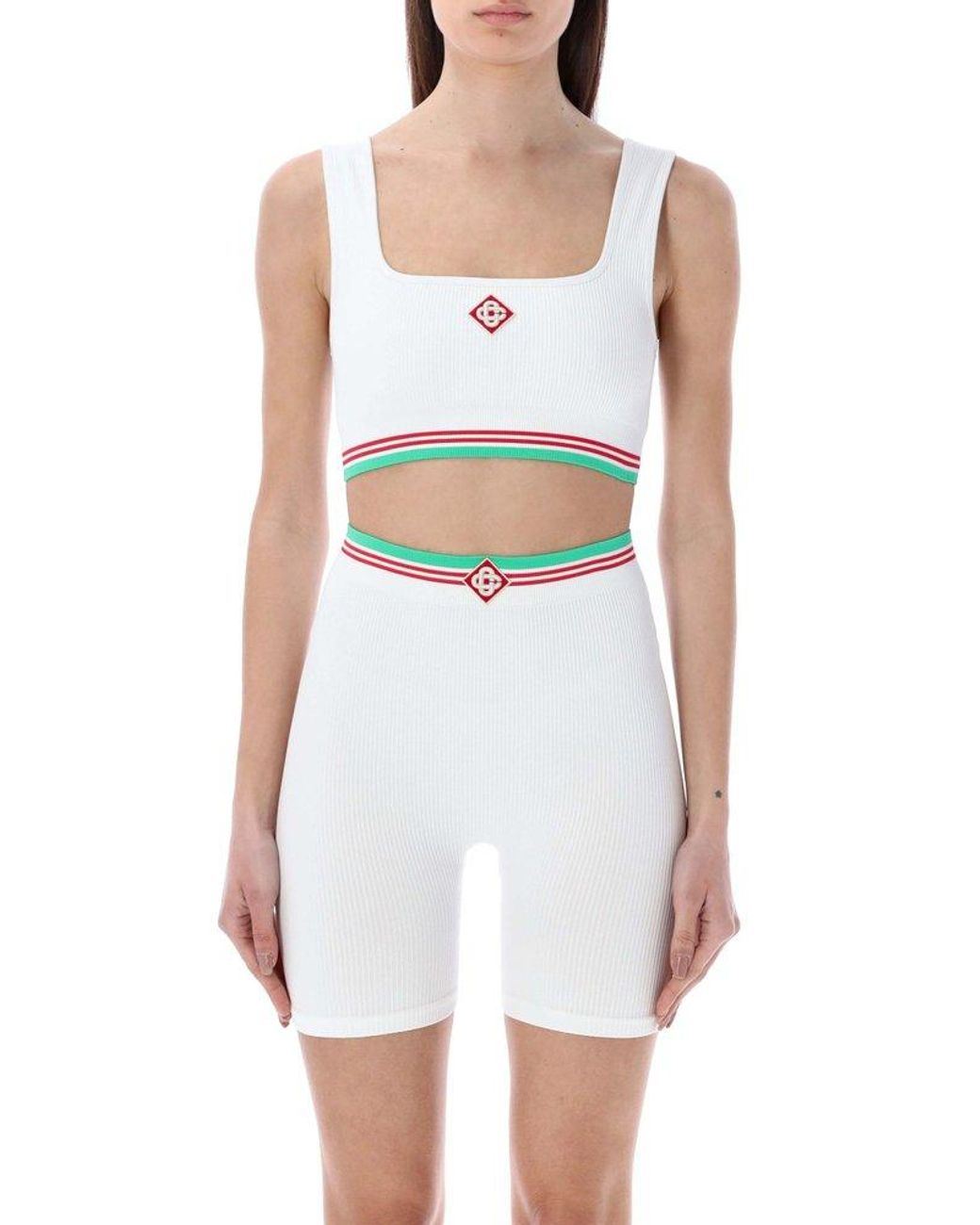 CASABLANCA Seamless Ribbed Crop Top in White | Lyst