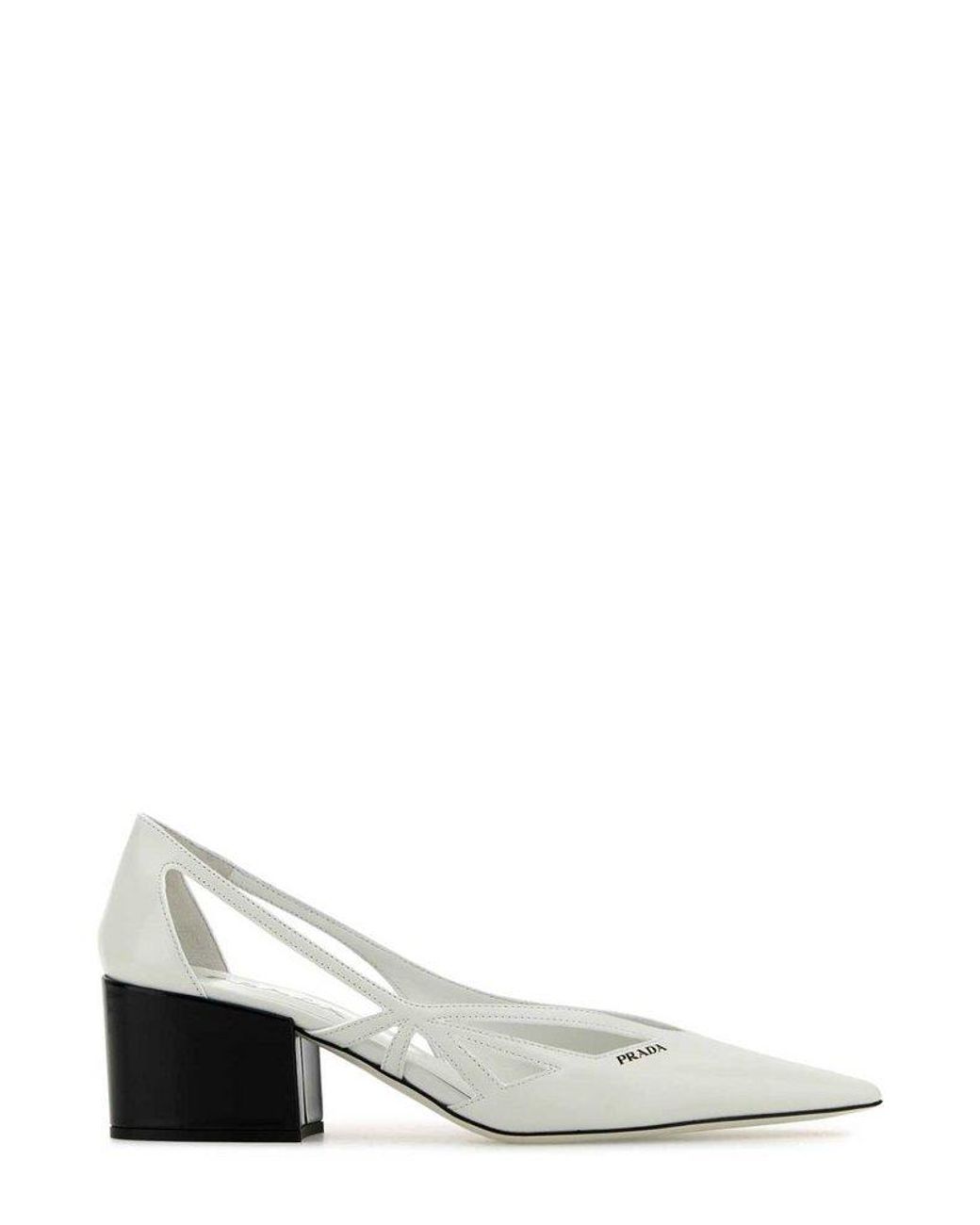 Prada Cut-Out Detailed Pointed Toe Pumps in White | Lyst