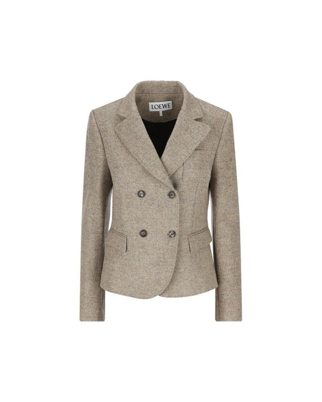 Loewe Double-breasted Herringbone Pattern Jacket in Natural | Lyst
