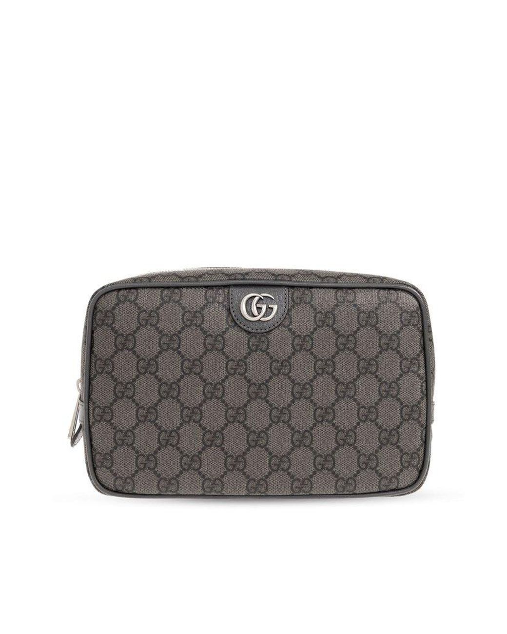Gucci Monogrammed Zipped Wash Bag in Gray for Men | Lyst