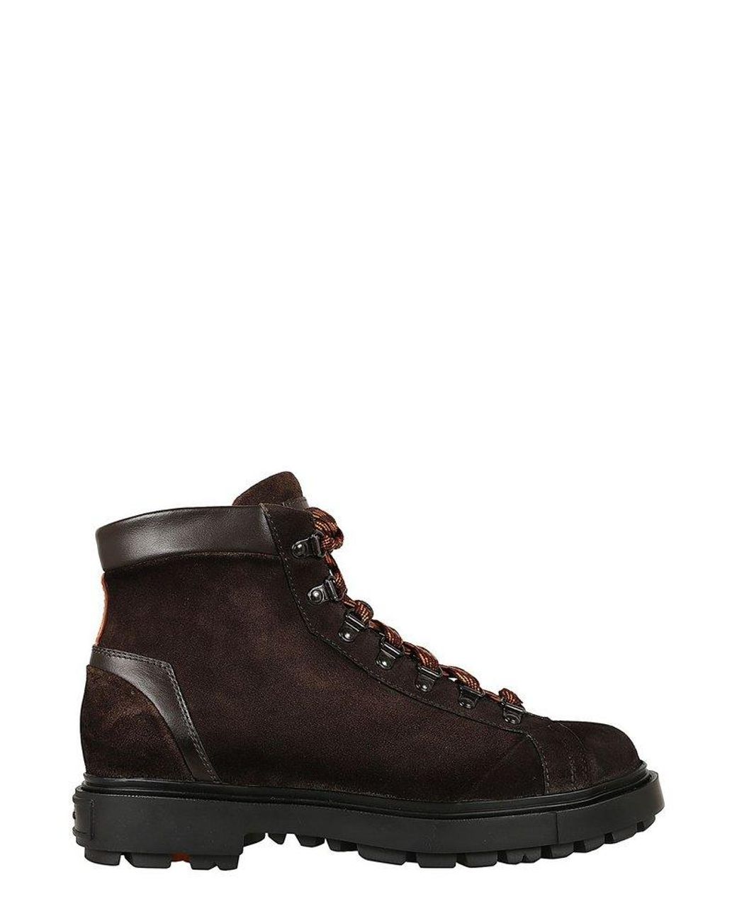 Santoni Round Toe Zip Detailed Lace-Up Boots in Brown for Men | Lyst