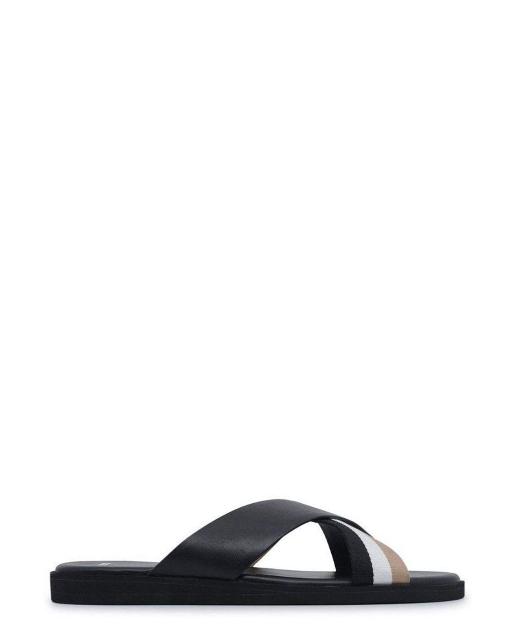 BOSS Darrel Stripe Detailed Slides in Black for Men | Lyst