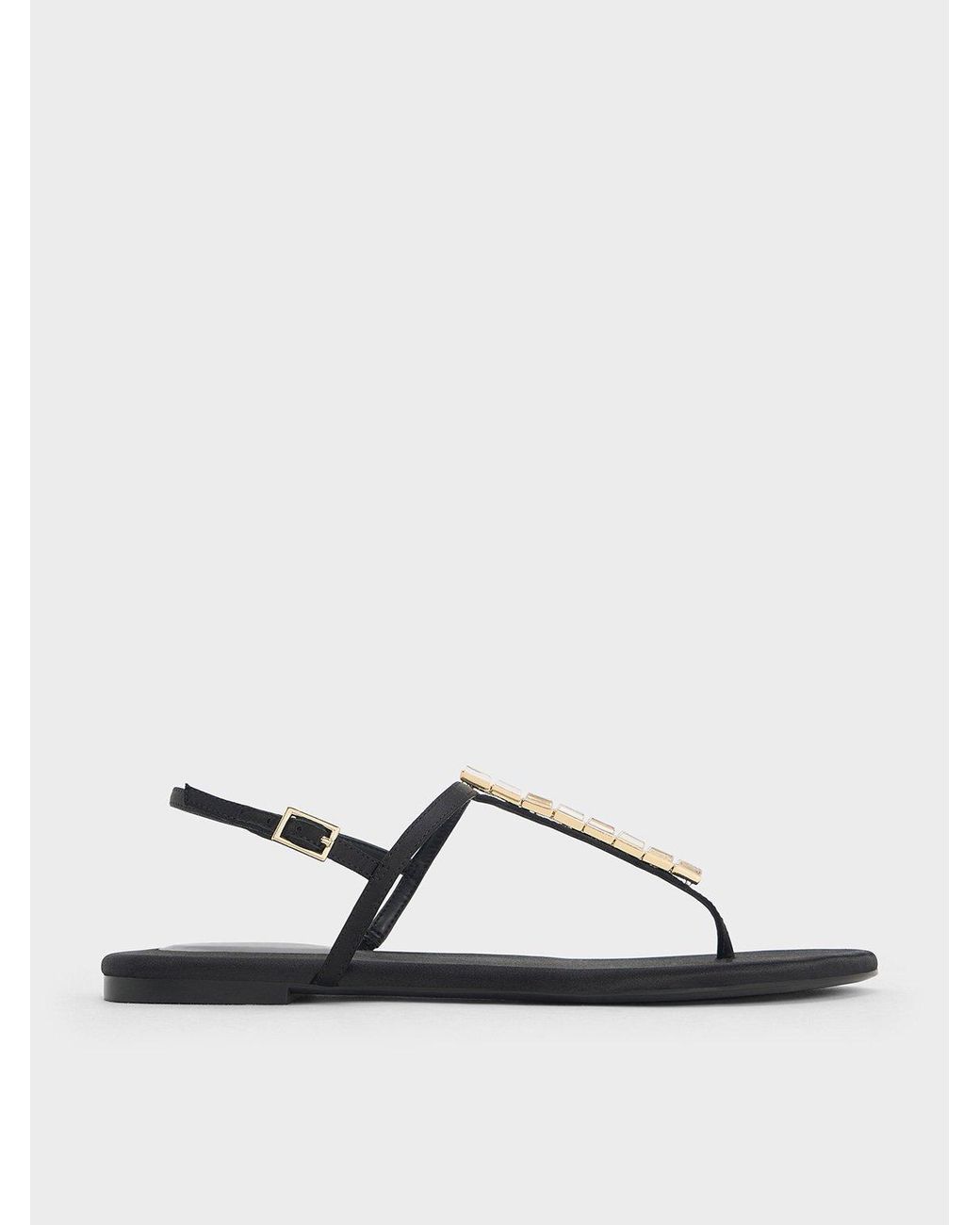 Charles & Keith Satin Crystal-Embellished Thong Slingback Sandals | Lyst