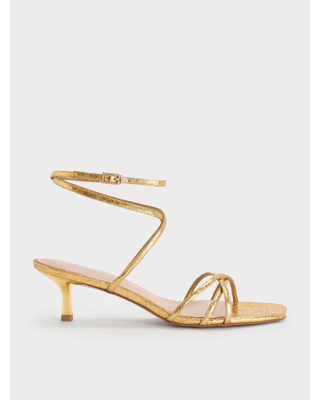 Charles & Keith Metallic Crinkle-effect Strappy Heeled Sandals | Lyst