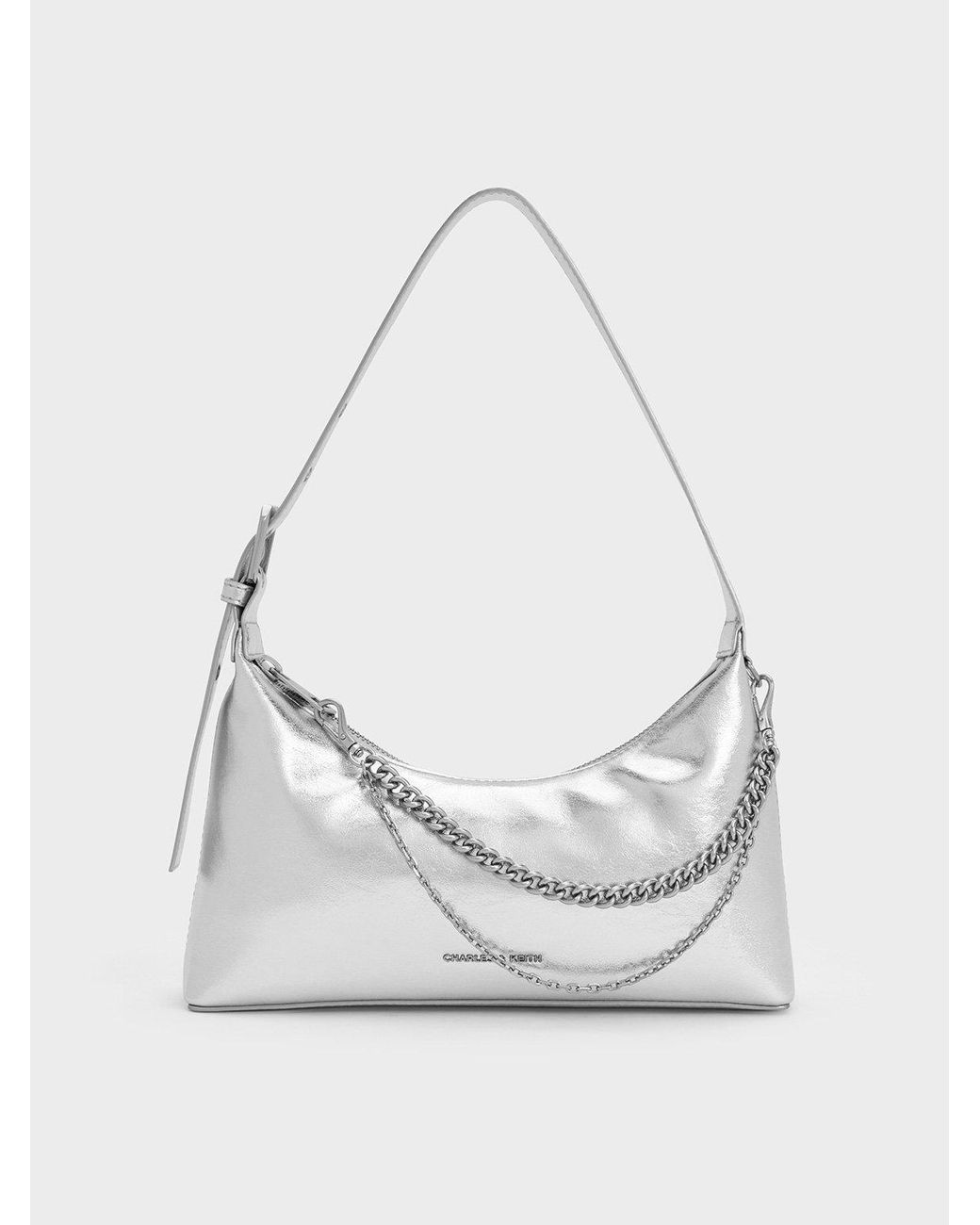Charles & Keith Atwood Chain-embellished Shoulder Bag in White | Lyst