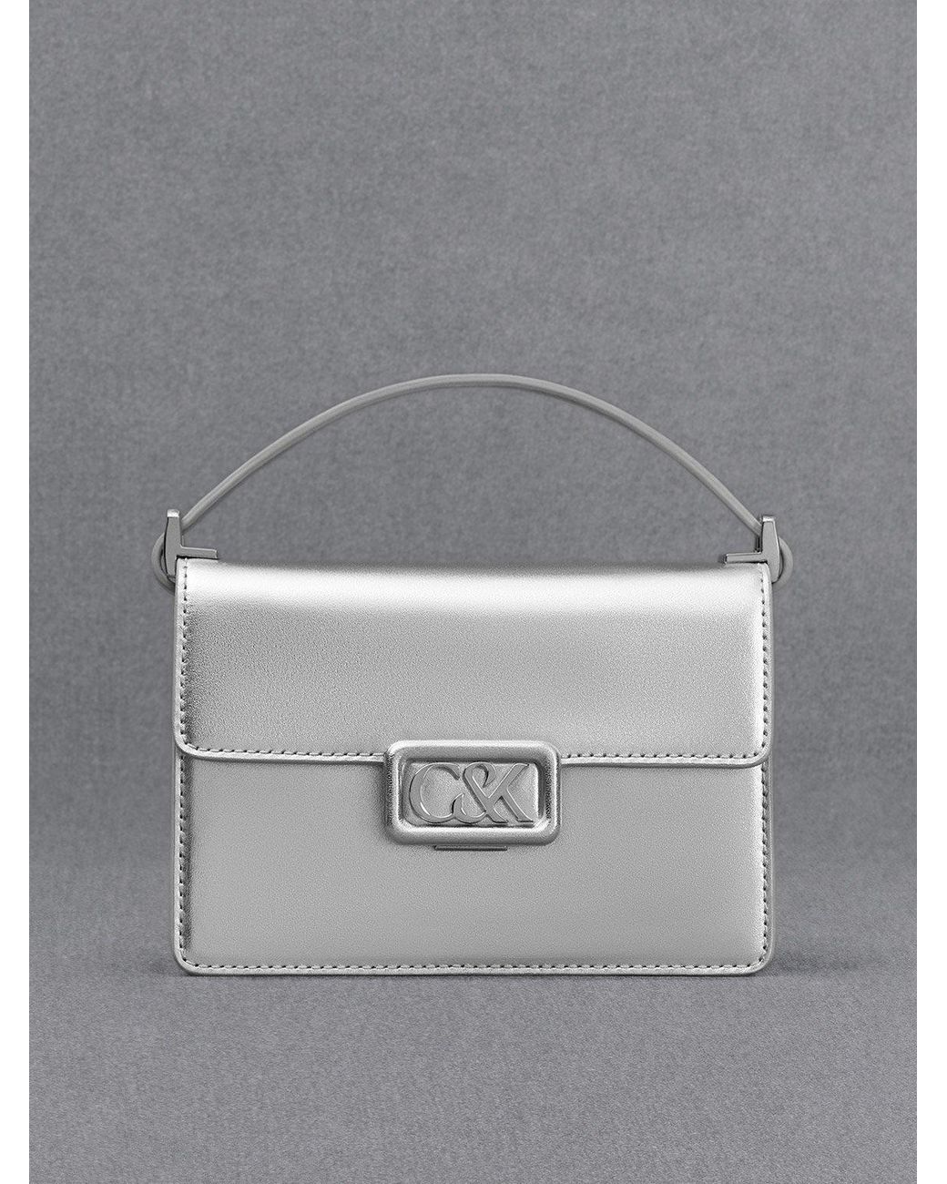 Charles & Keith Leather Metallic Boxy Bag in Gray | Lyst