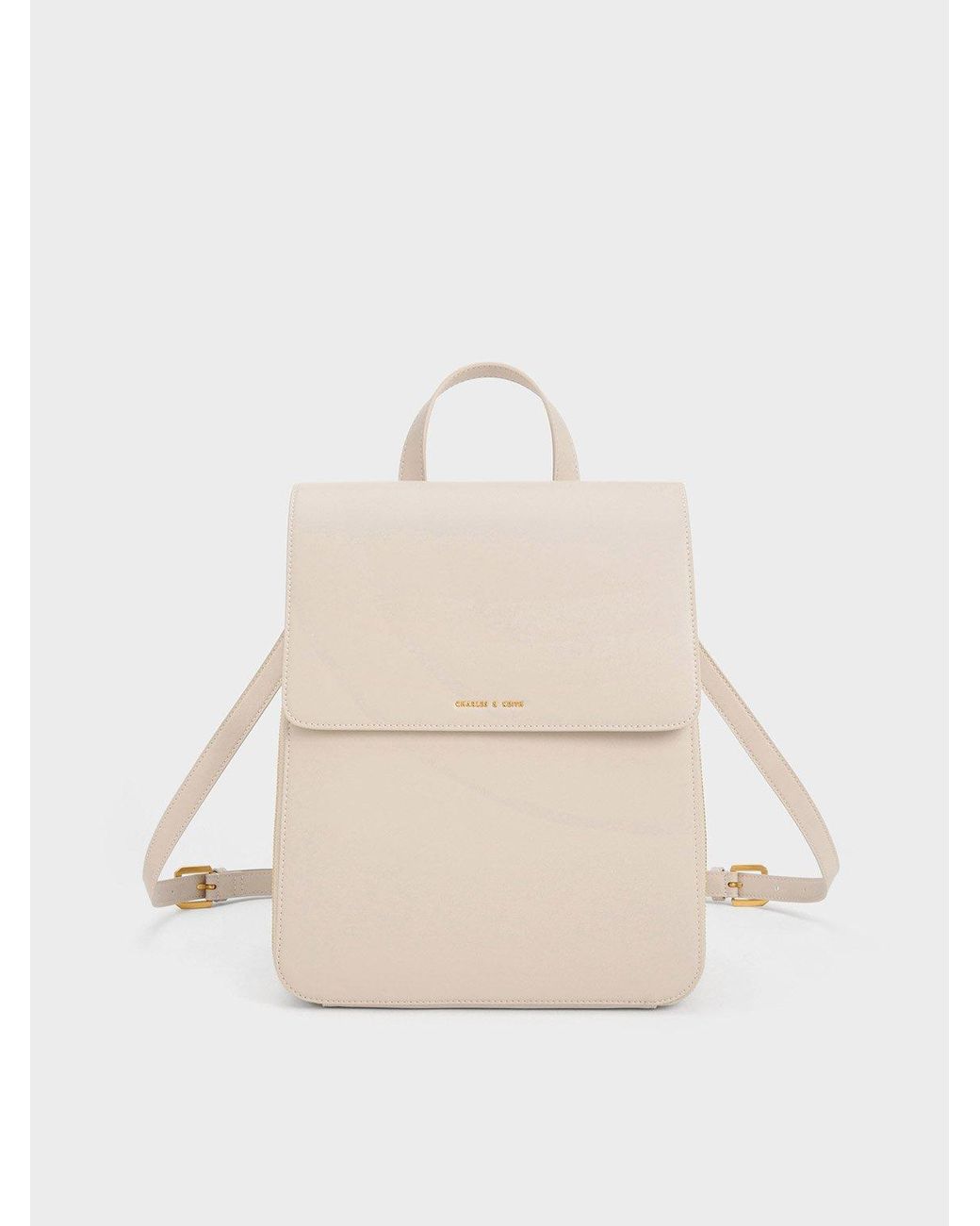 Charles & Keith Front Flap Structured Backpack in Natural | Lyst