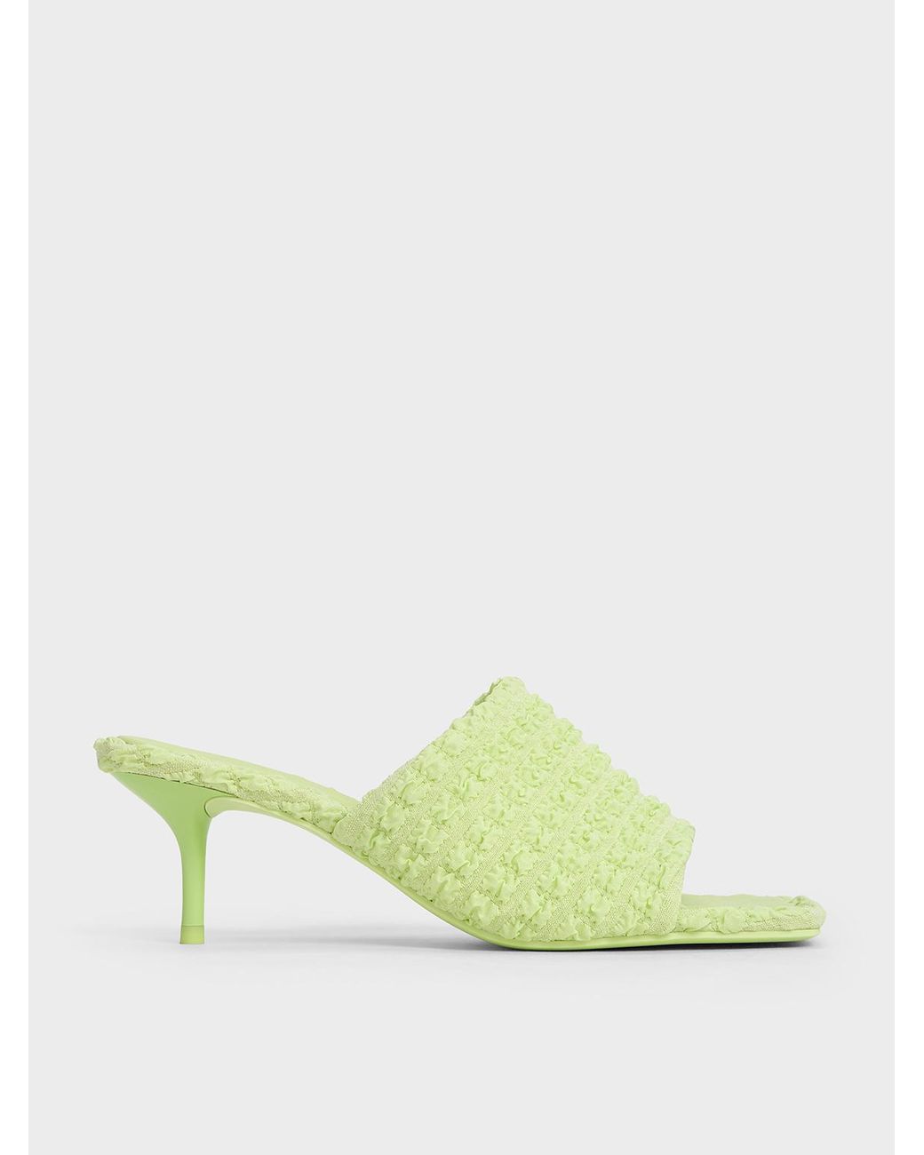 Charles & Keith Loren Textured Kitten-Heel Mules in Green | Lyst