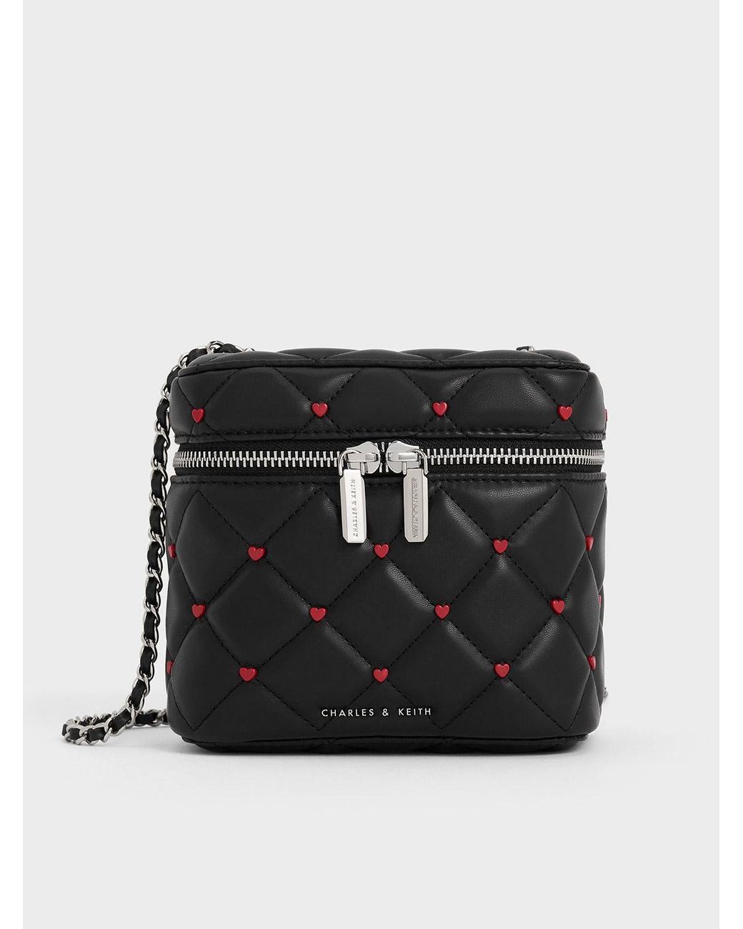 Charles & Keith Nezu Quilted Heart-print Bag in Black | Lyst