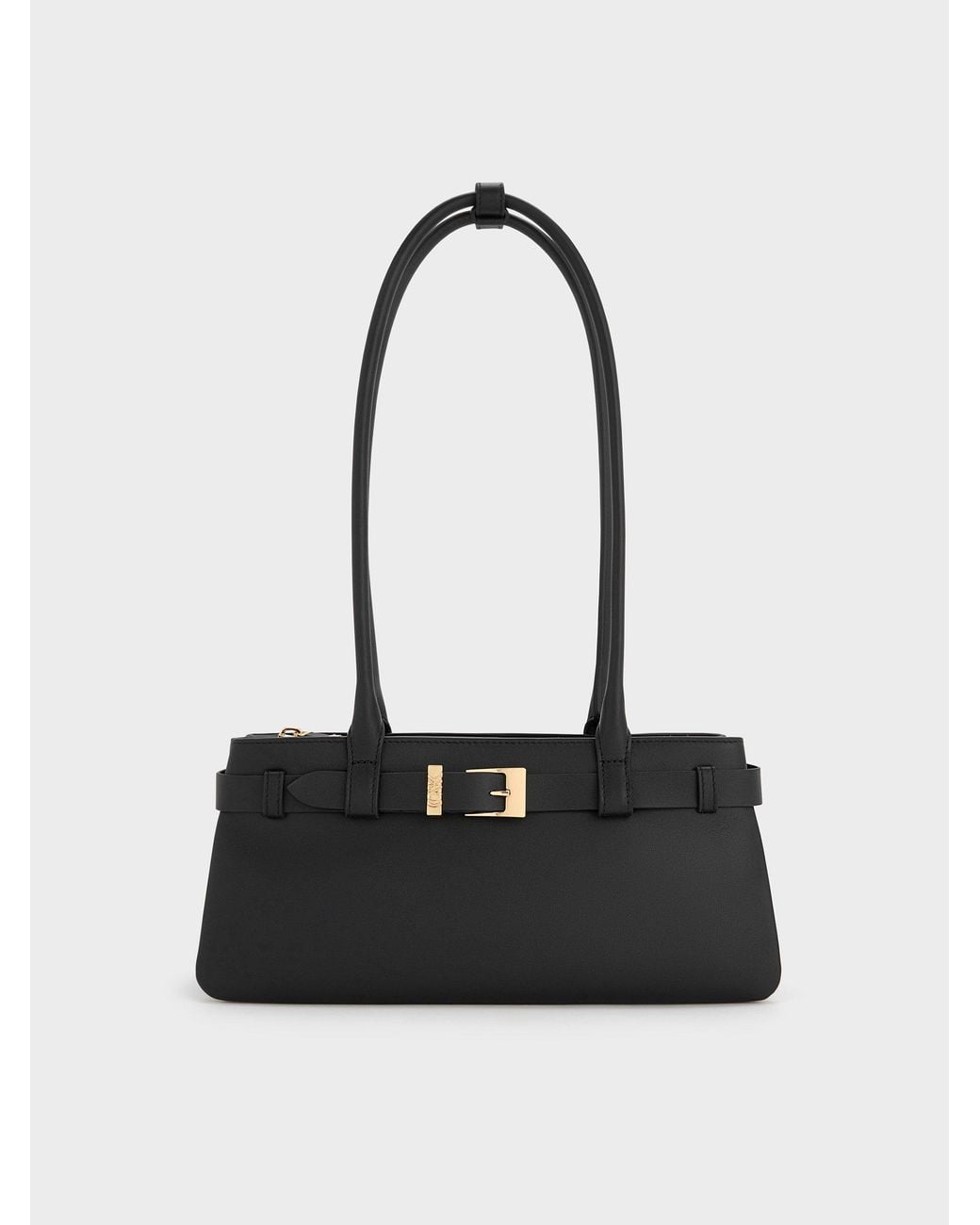 Charles & Keith Jody Genuine Leather Belted Shoulder Bag in Black | Lyst