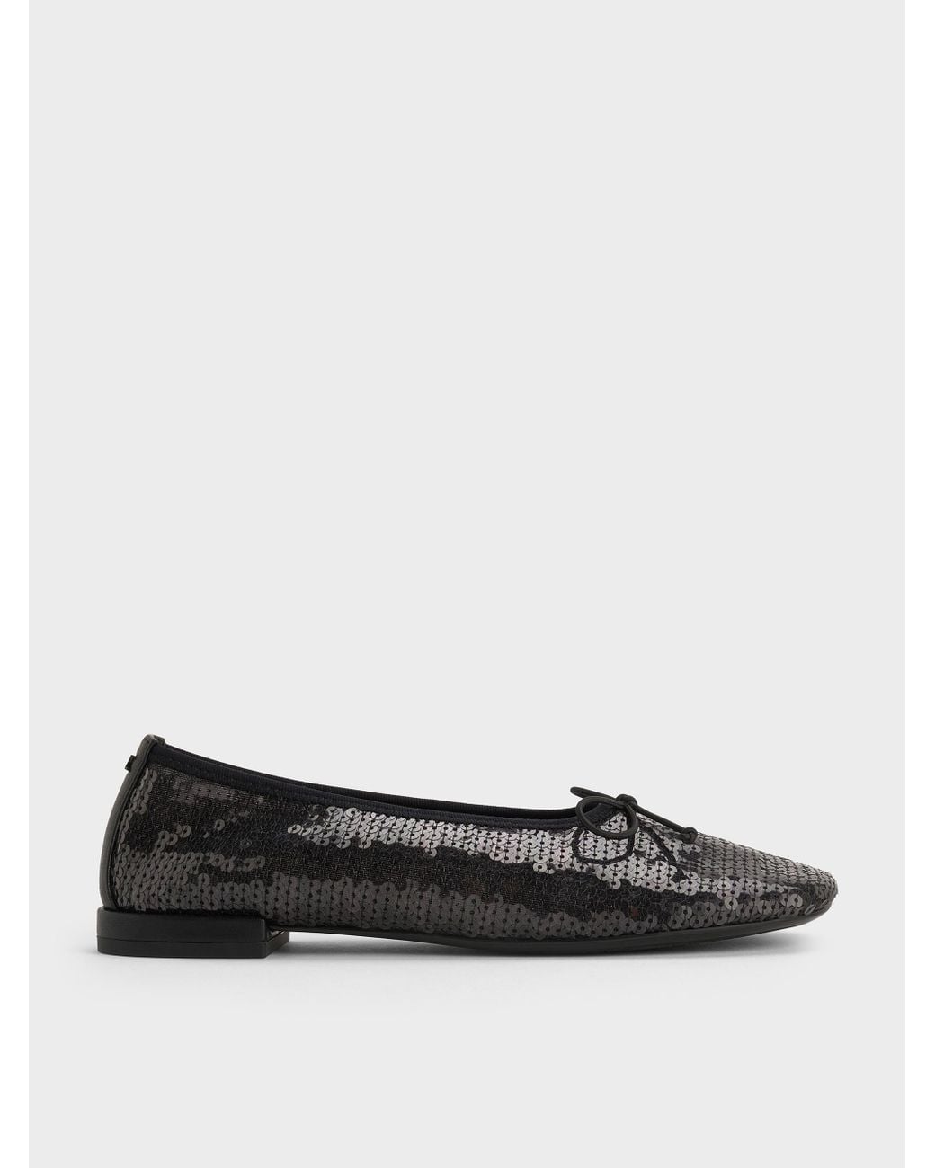 Charles & Keith Sequin Mesh & Leather Bow Ballet Flats in White | Lyst