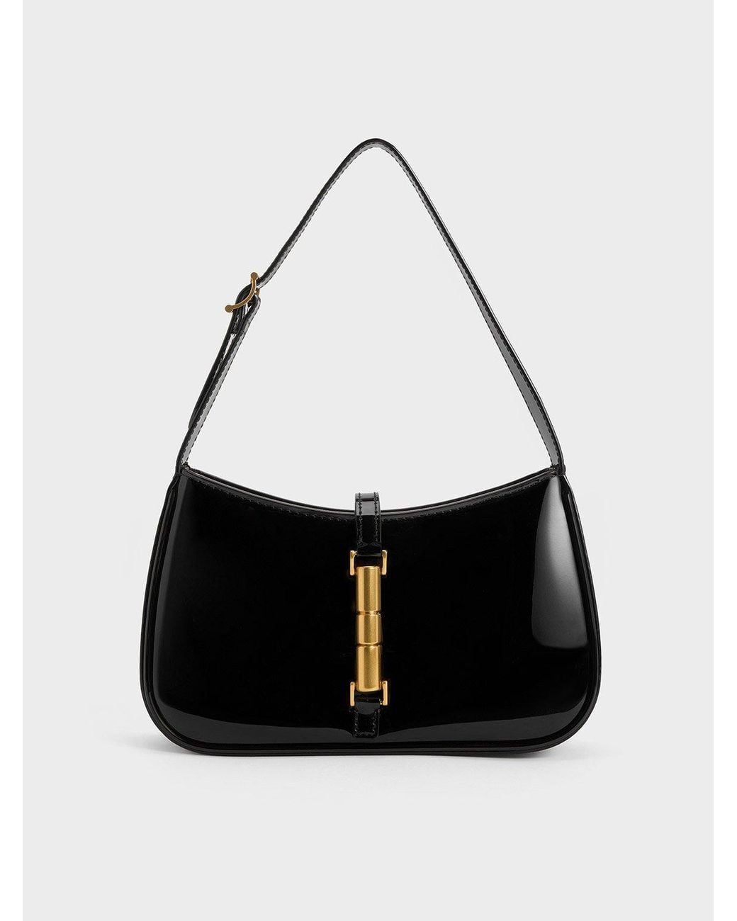 Charles & Keith Cesia Patent Metallic Accent Shoulder Bag in Black | Lyst