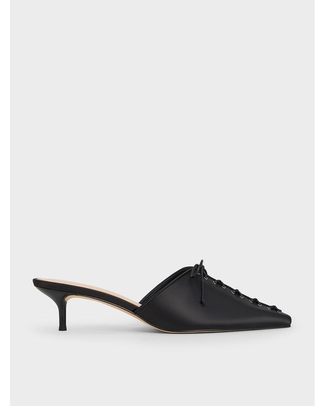 Charles & Keith Satin Lace-Up Pointed-Toe Kitten-Heel Mules | Lyst
