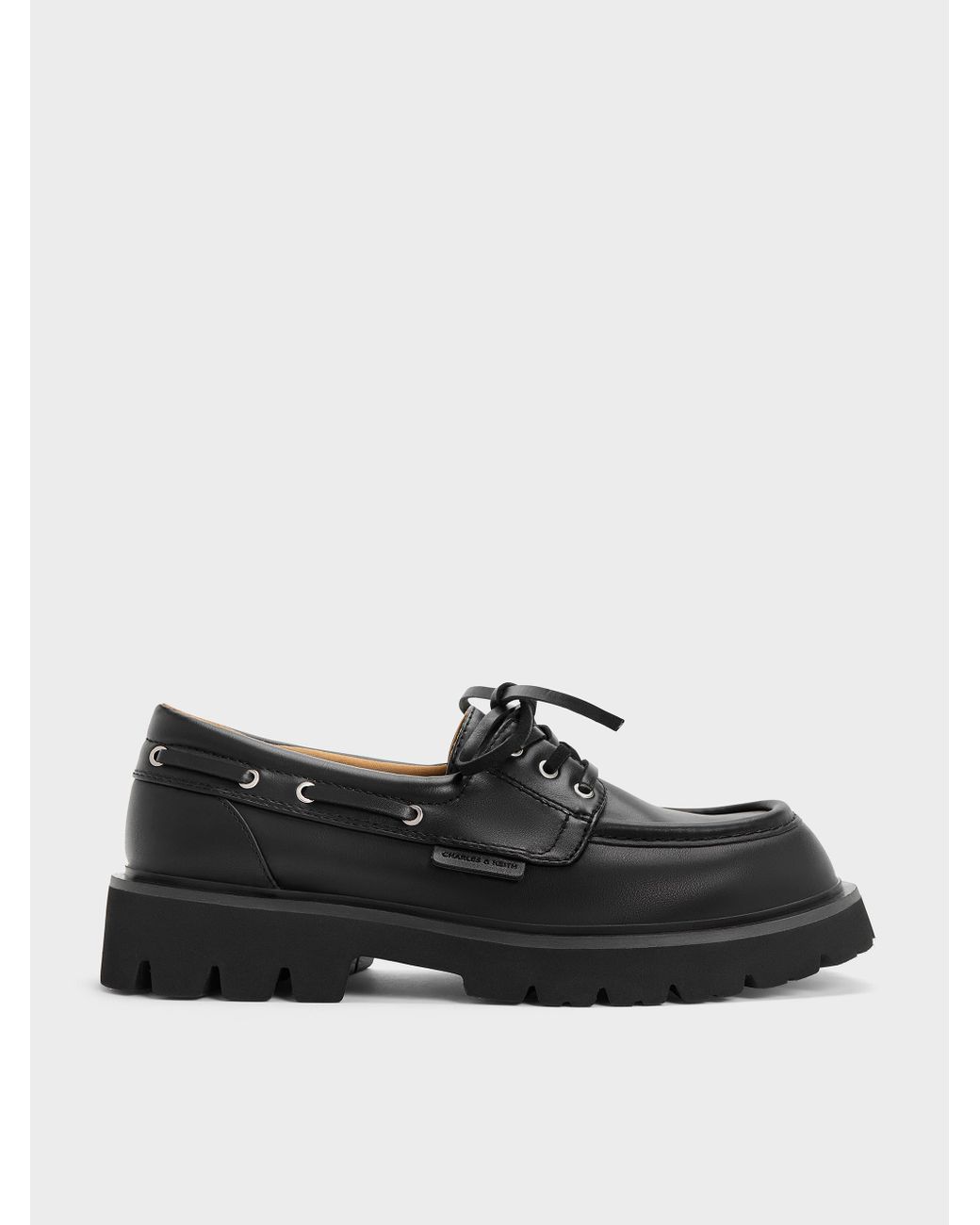 Charles & Keith Ridged-Sole Boat Shoes in Black | Lyst