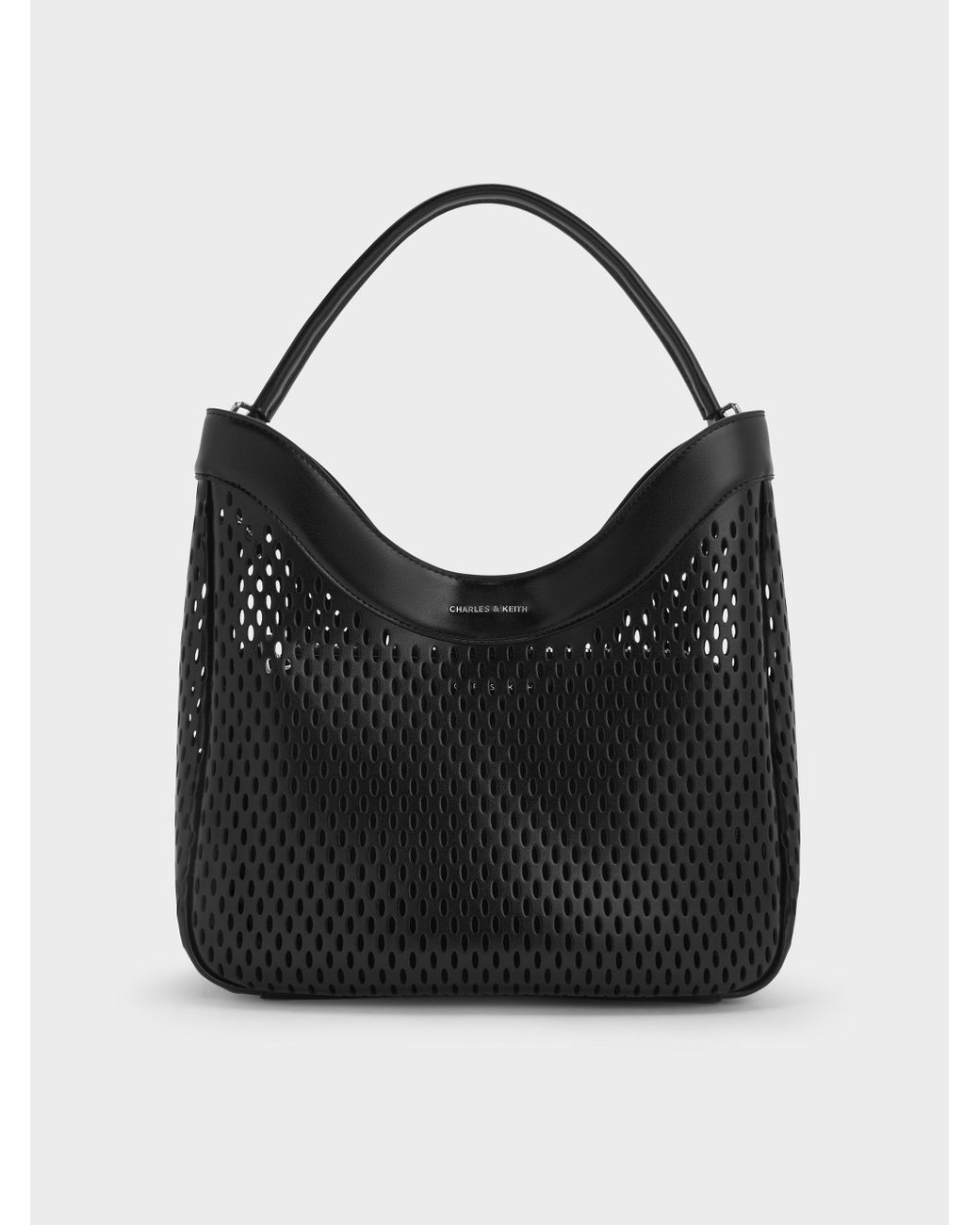 Charles & Keith Juno Perforated Hobo Bag in Black | Lyst