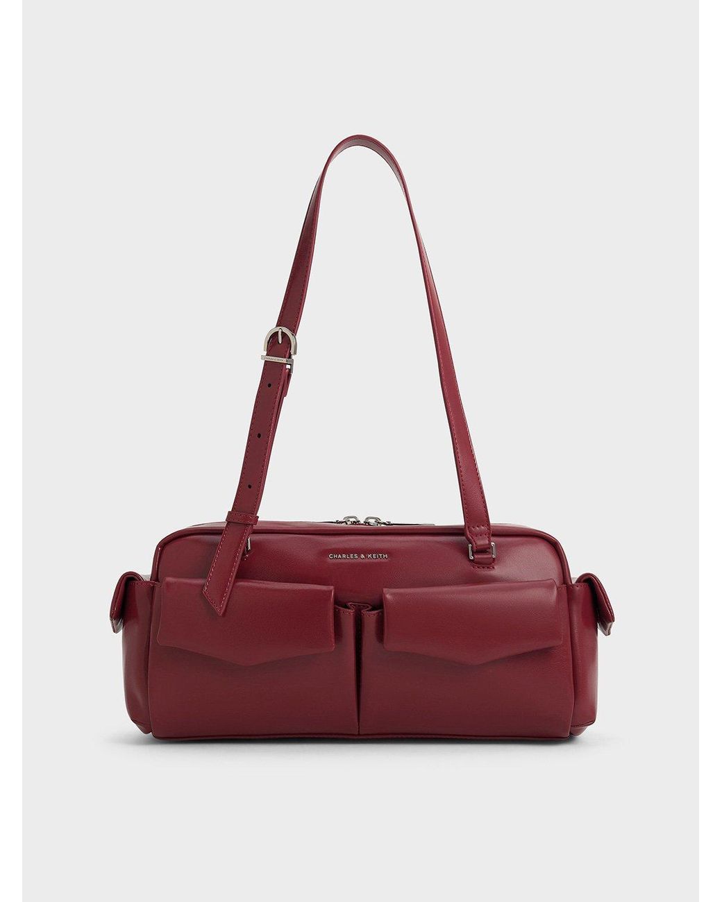 Charles & Keith Rachel Elongated Multi-Pocket Shoulder Bag in Red | Lyst