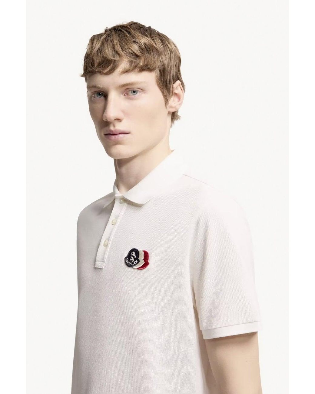 Moncler Triple Logo Polo in White for Men | Lyst UK