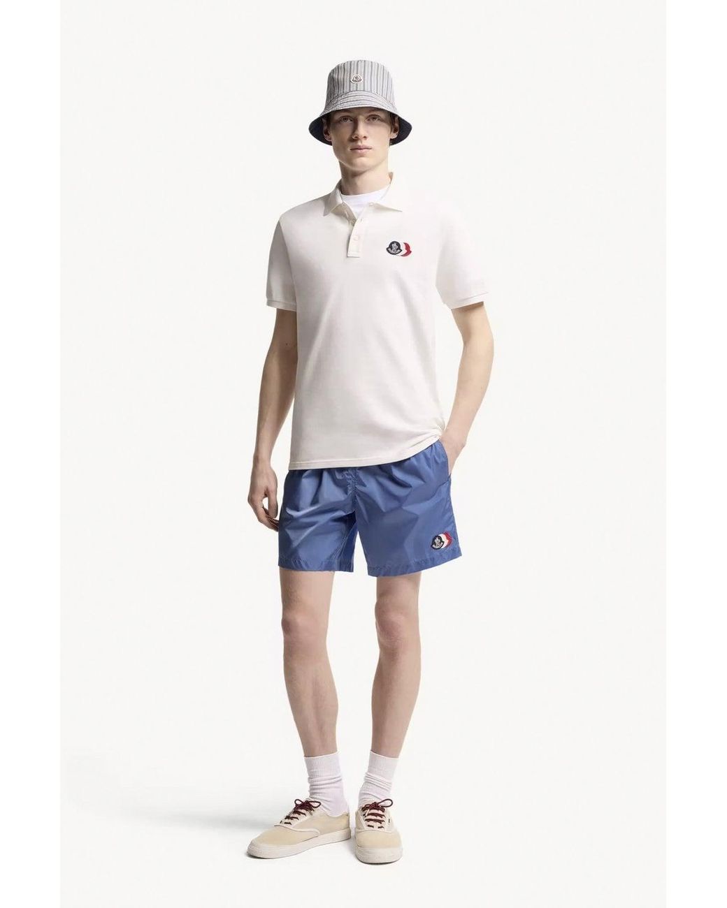 Moncler Triple Logo Polo in White for Men | Lyst UK
