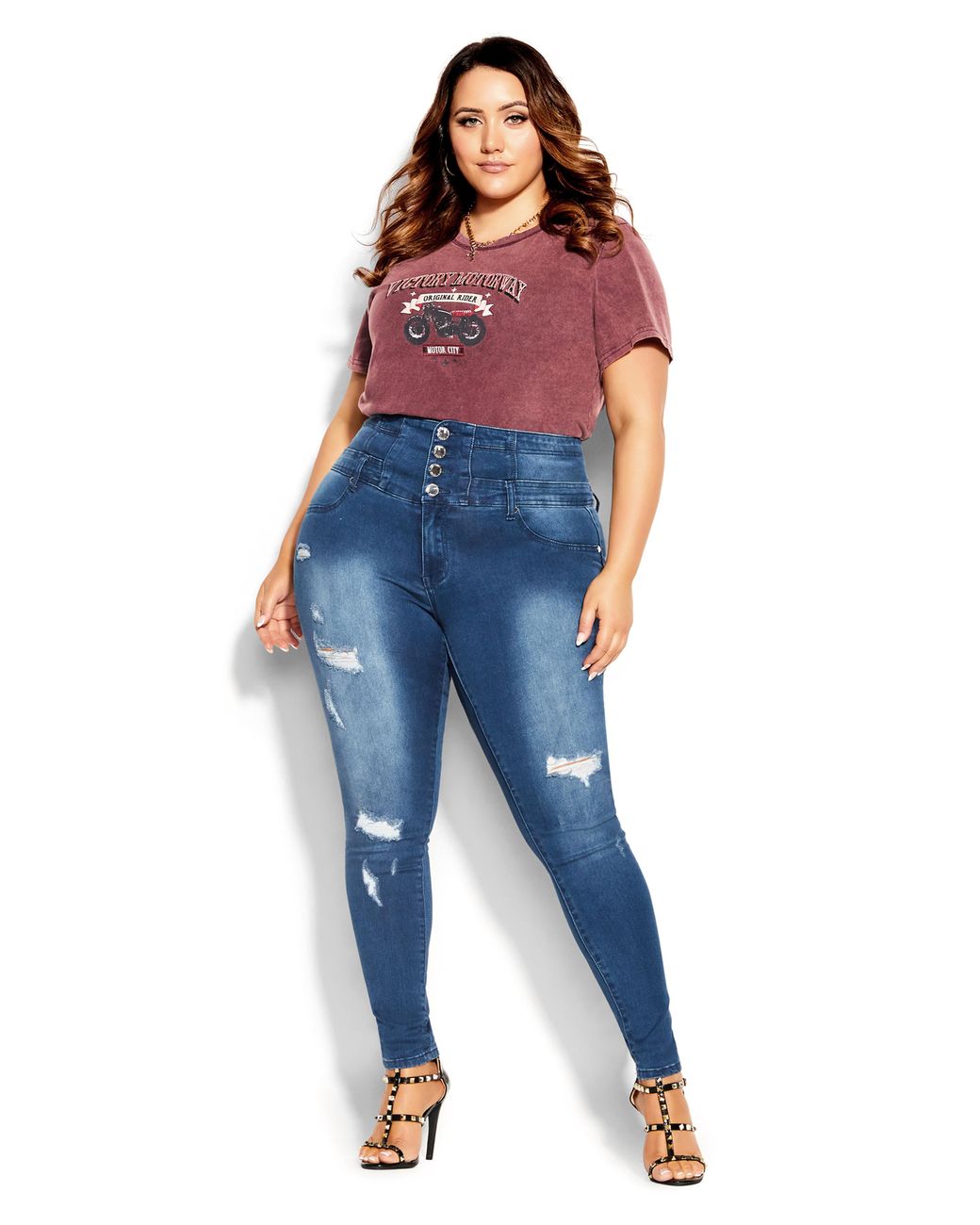 City Chic Plus Size Asha Ripped Corset Wash Jean In Blue Lyst