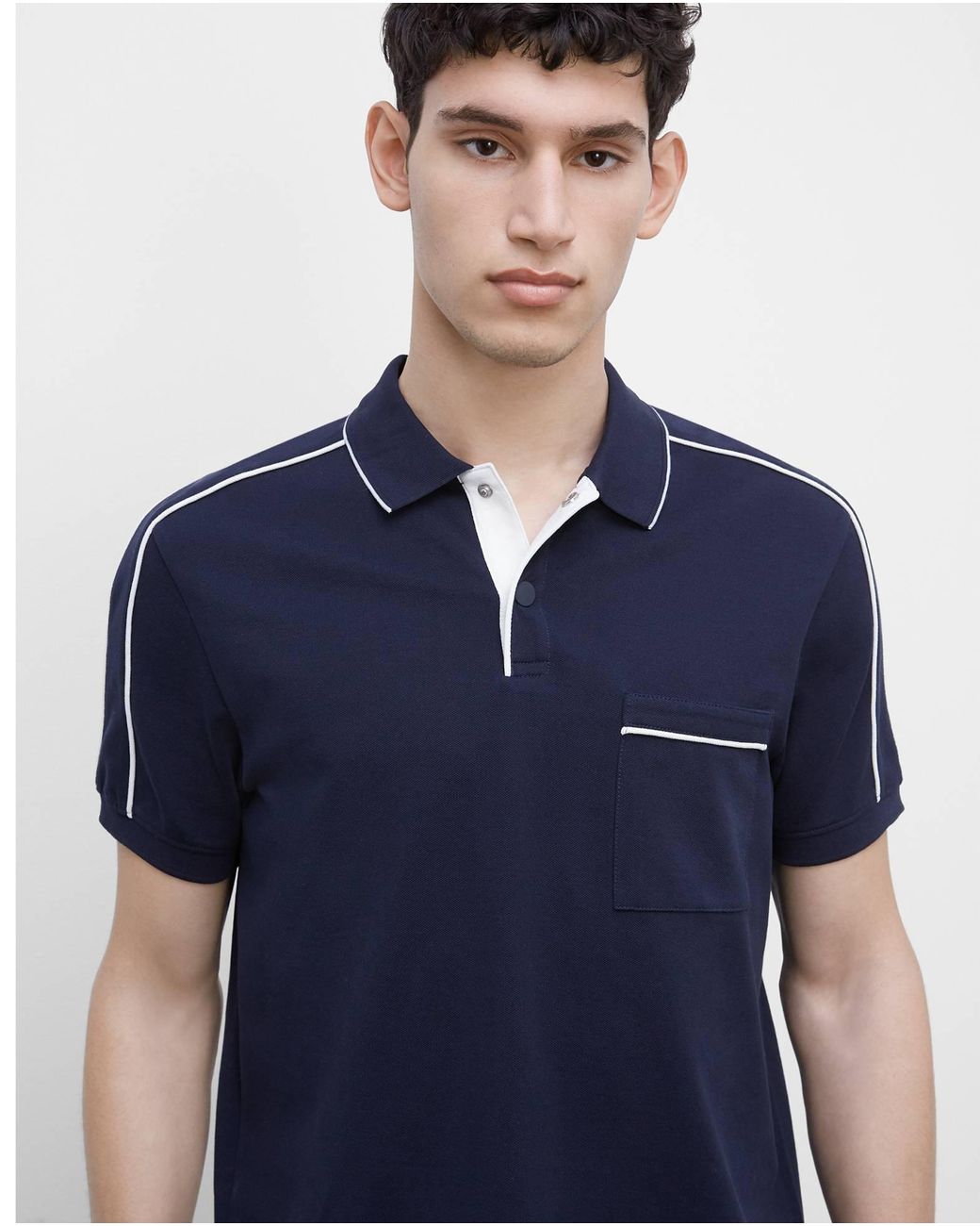 Club Monaco Navy Piped Shoulder Polo in Blue for Men - Lyst
