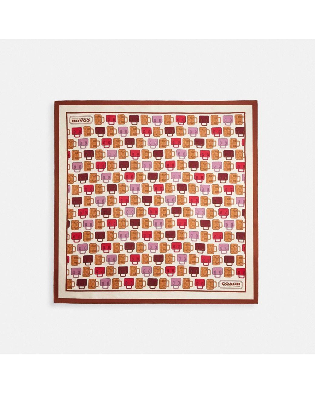 COACH Trompe L'oeil Bag Print Silk Square Scarf in Red | Lyst
