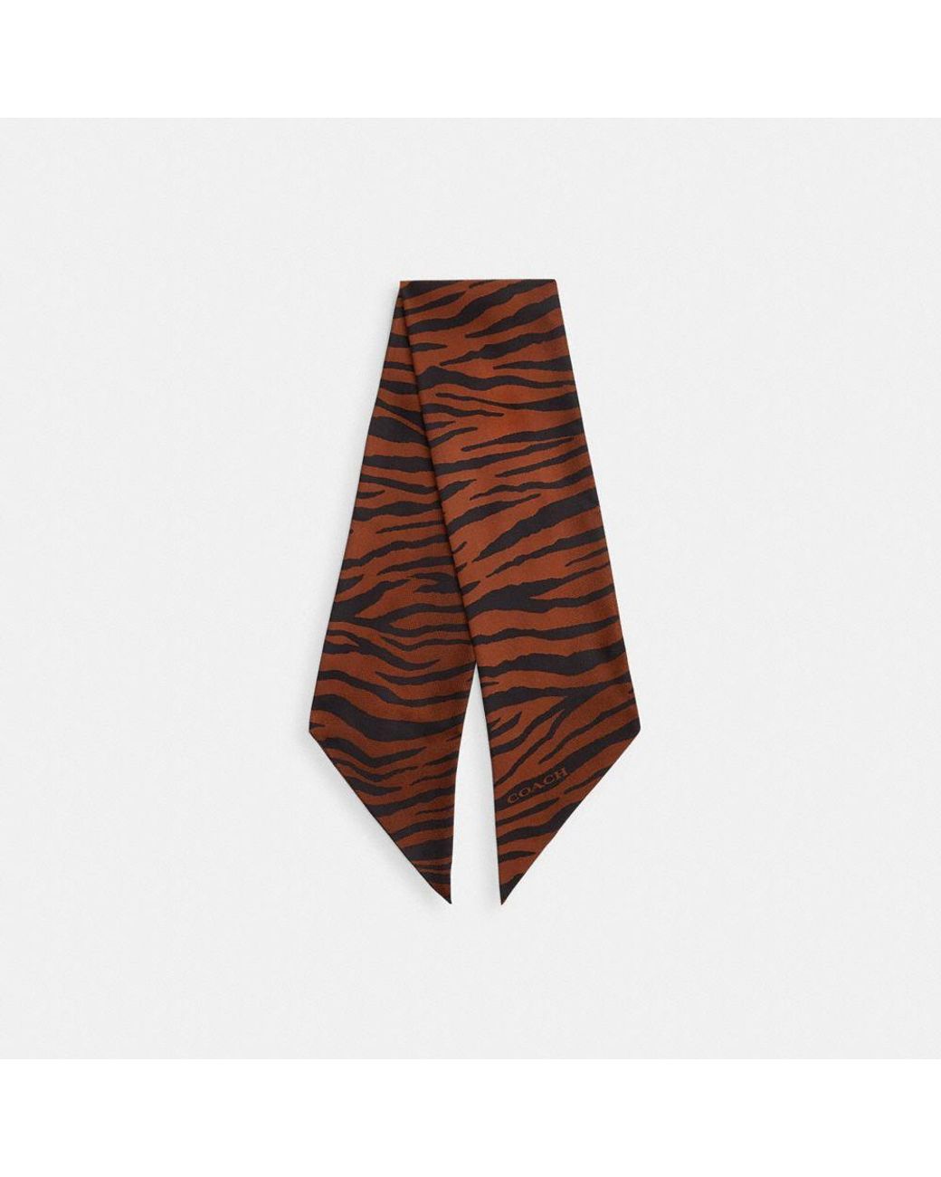 COACH Tiger Print Silk Wide Skinny Scarf in Brown | Lyst