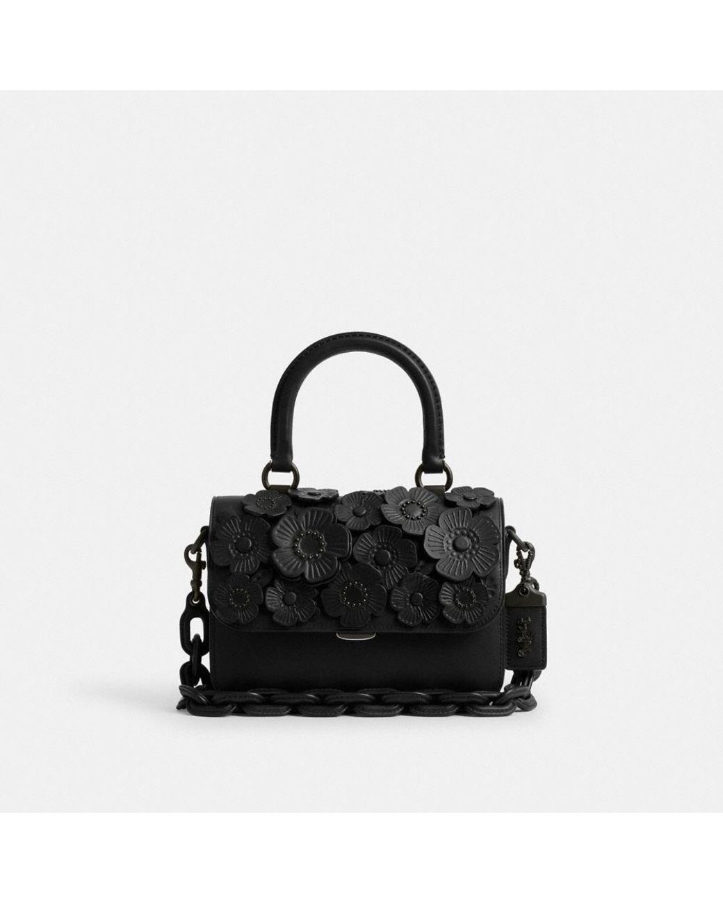 COACH Rogue Top Handle Bag With Tea Rose in Black | Lyst