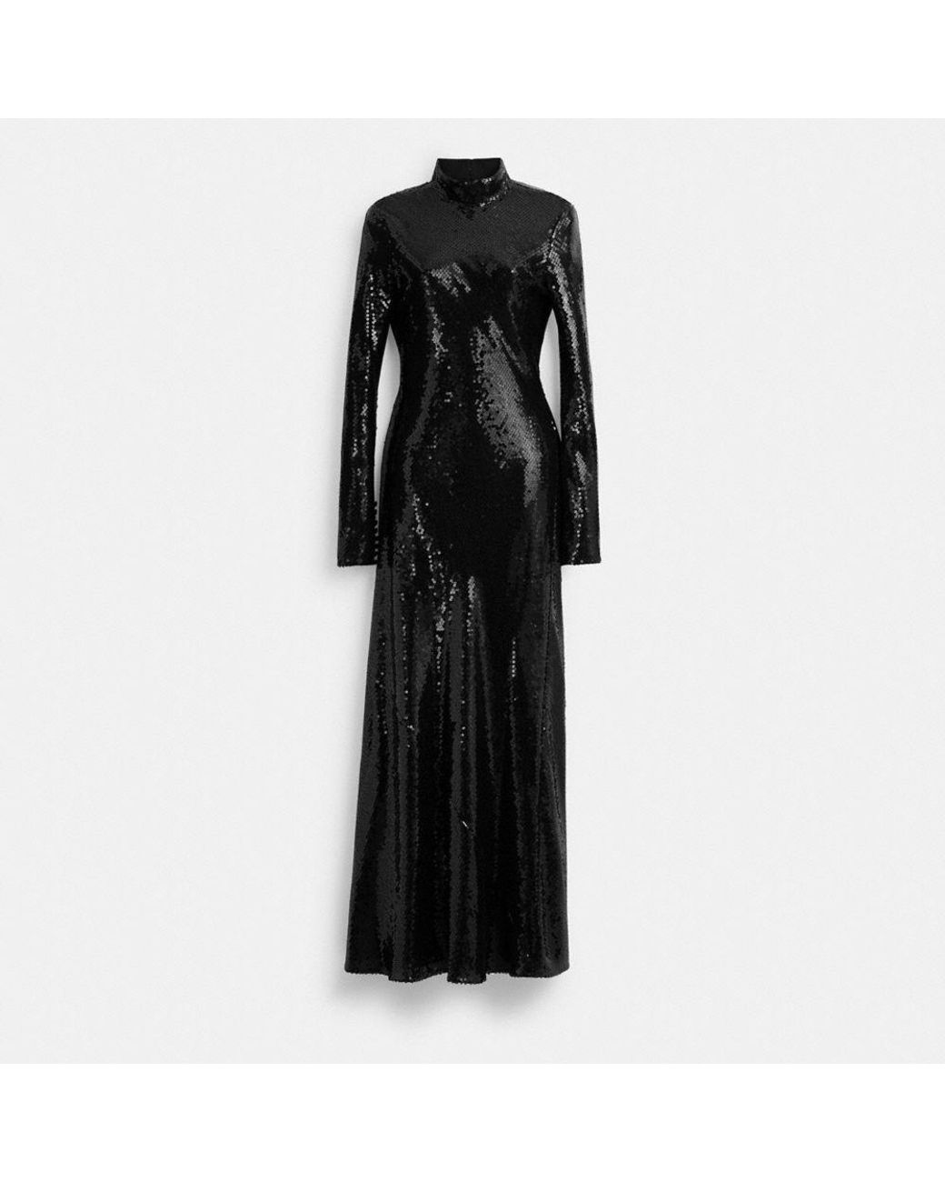 COACH High Neck Sequin Dress in Black | Lyst