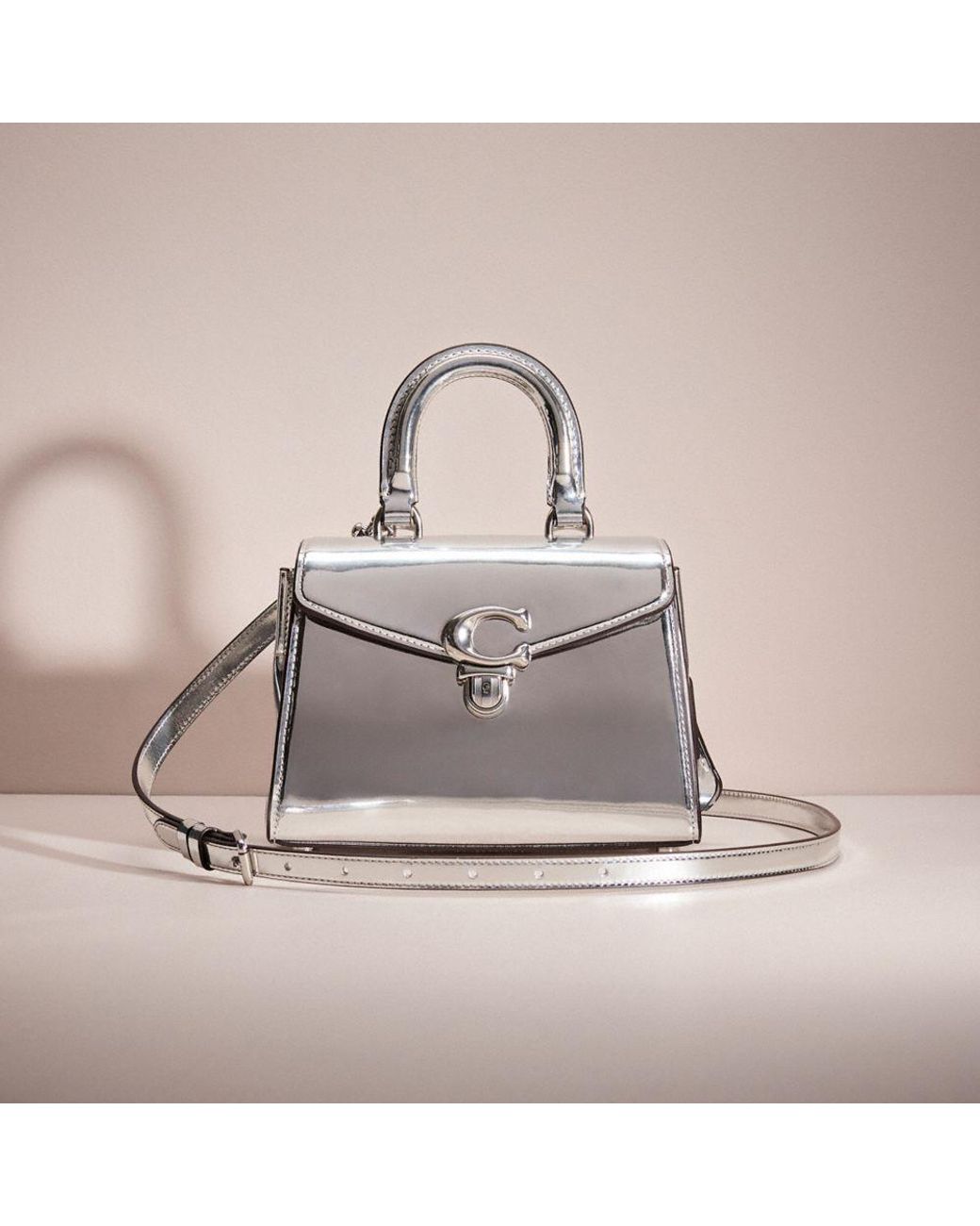 COACH Restored Sammy Top Handle Bag 21 In Silver Metallic in Gray | Lyst