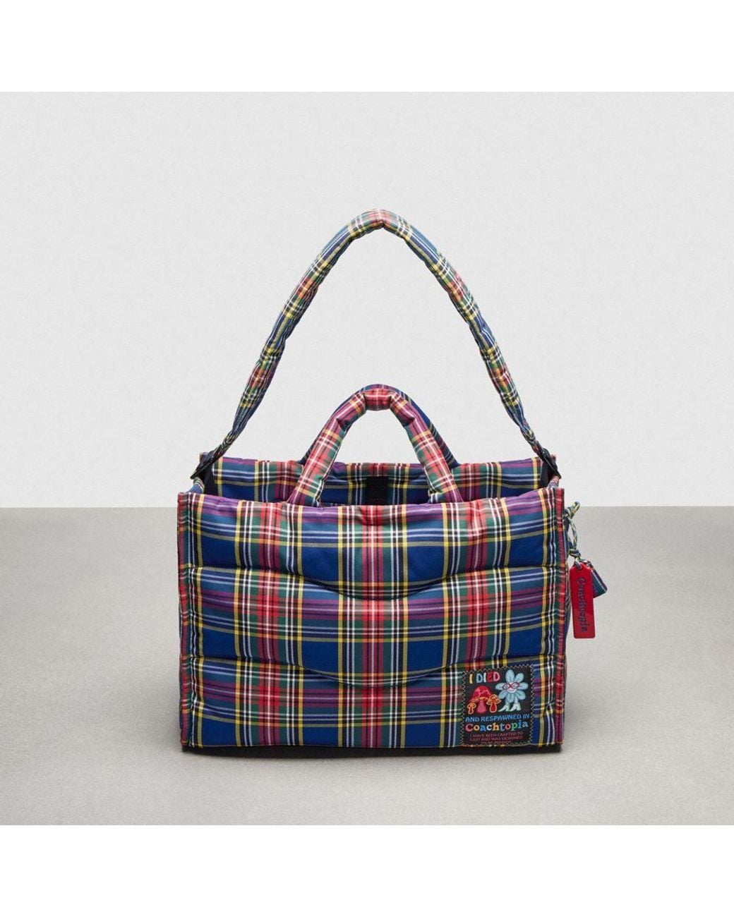 COACH Topia Loop Tote With Plaid Quilting in Blue | Lyst