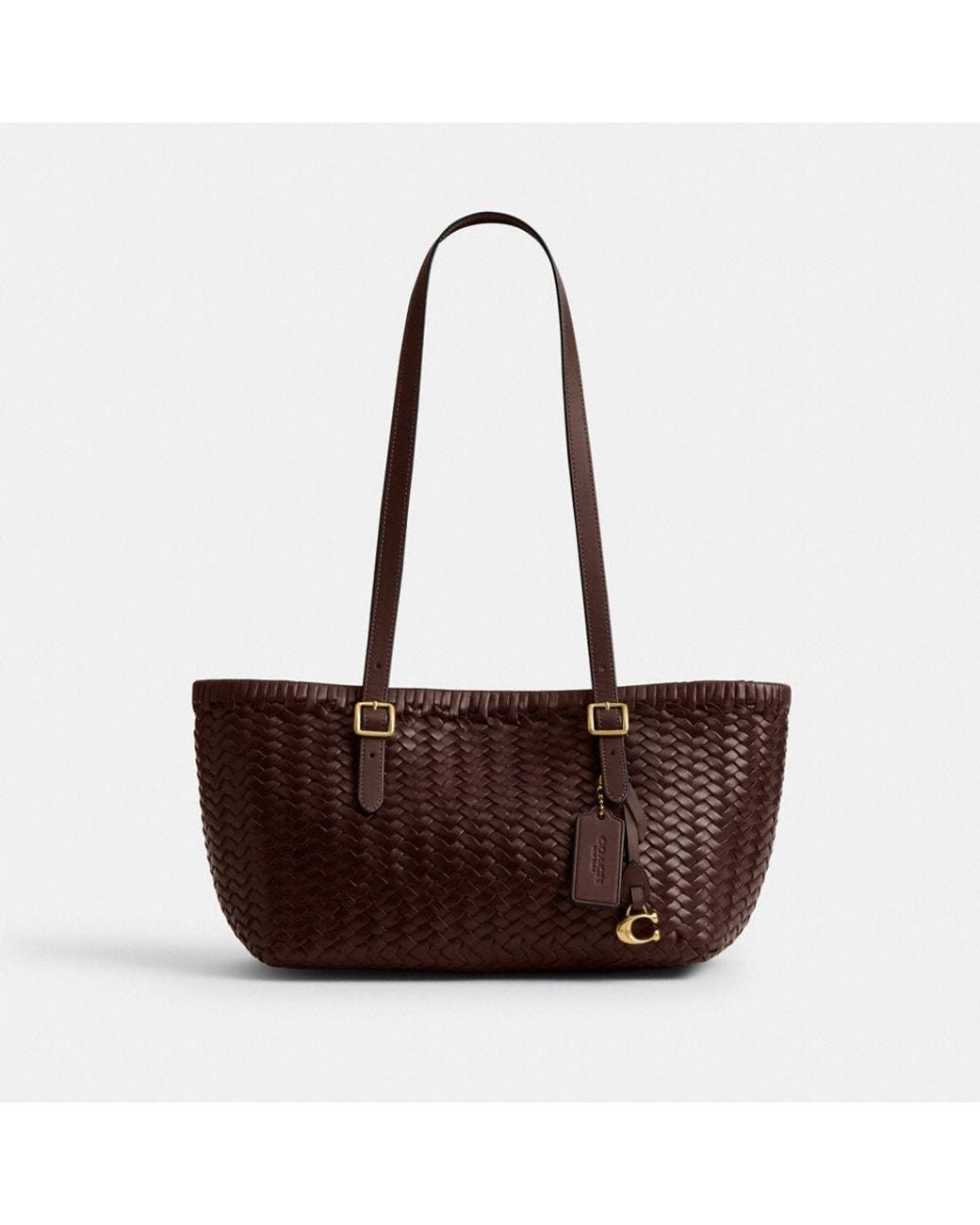 COACH Woven Swing Tote Bag in Brown | Lyst