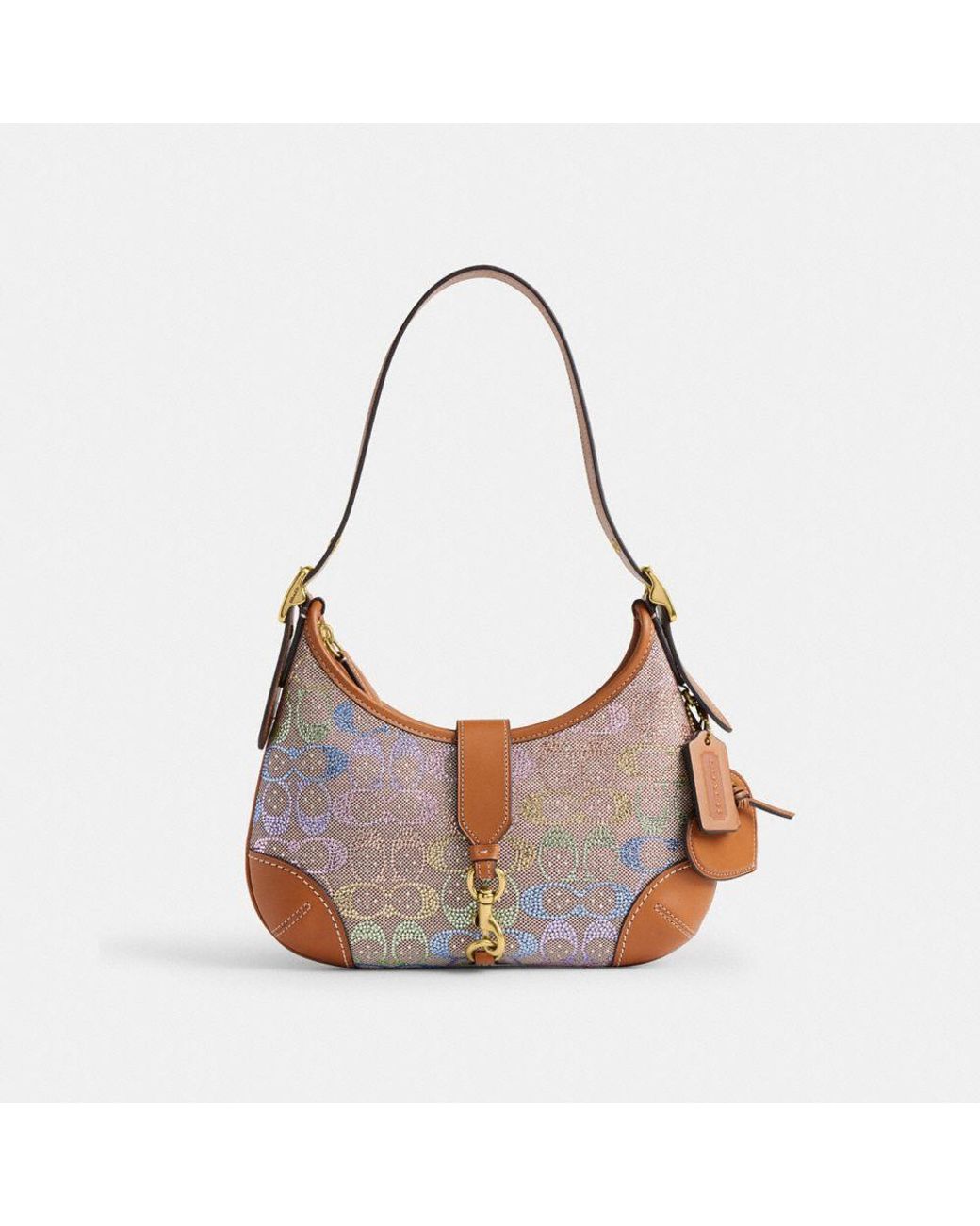 COACH Hamptons Hobo Bag In Crystal Signature Jacquard in Brown | Lyst