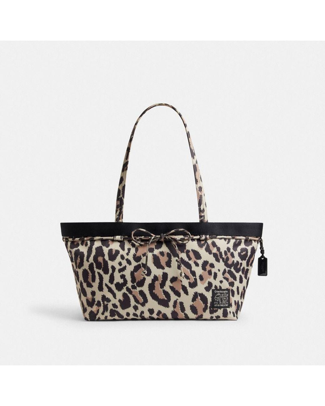COACH Topia Loop Bow Tote Bag With Leopard Print in Black | Lyst