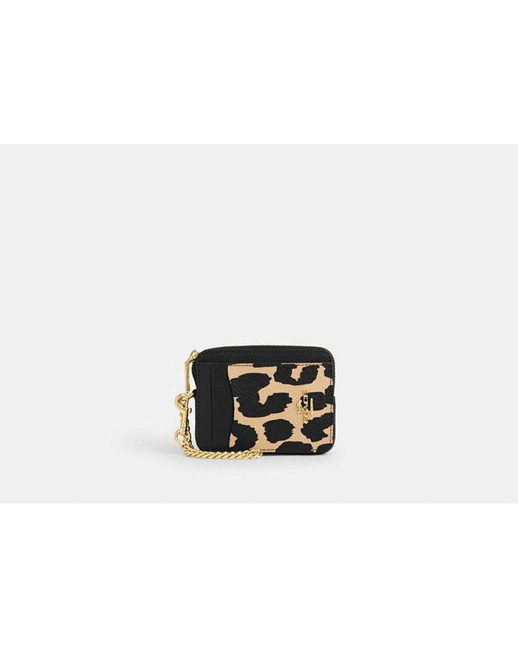 COACH Zip Card Case With Leopard Print in Black | Lyst