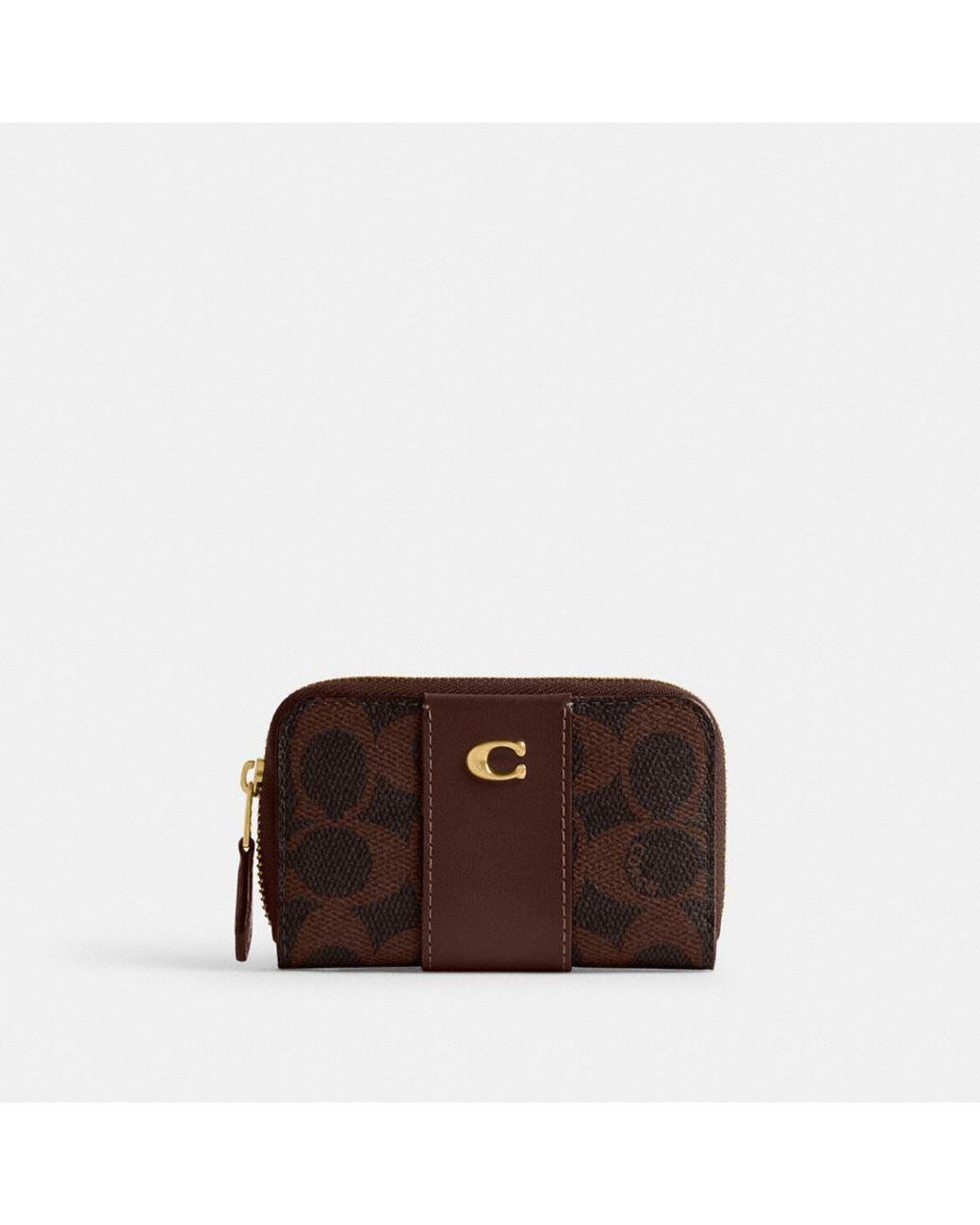COACH Essential Small Zip Around Card Case In Signature Canvas in Brown ...