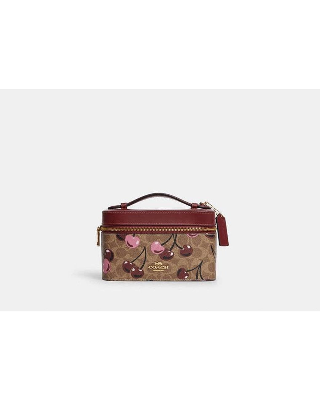 COACH Cosmetic Case In Signature Canvas With Cherry Print in Black | Lyst