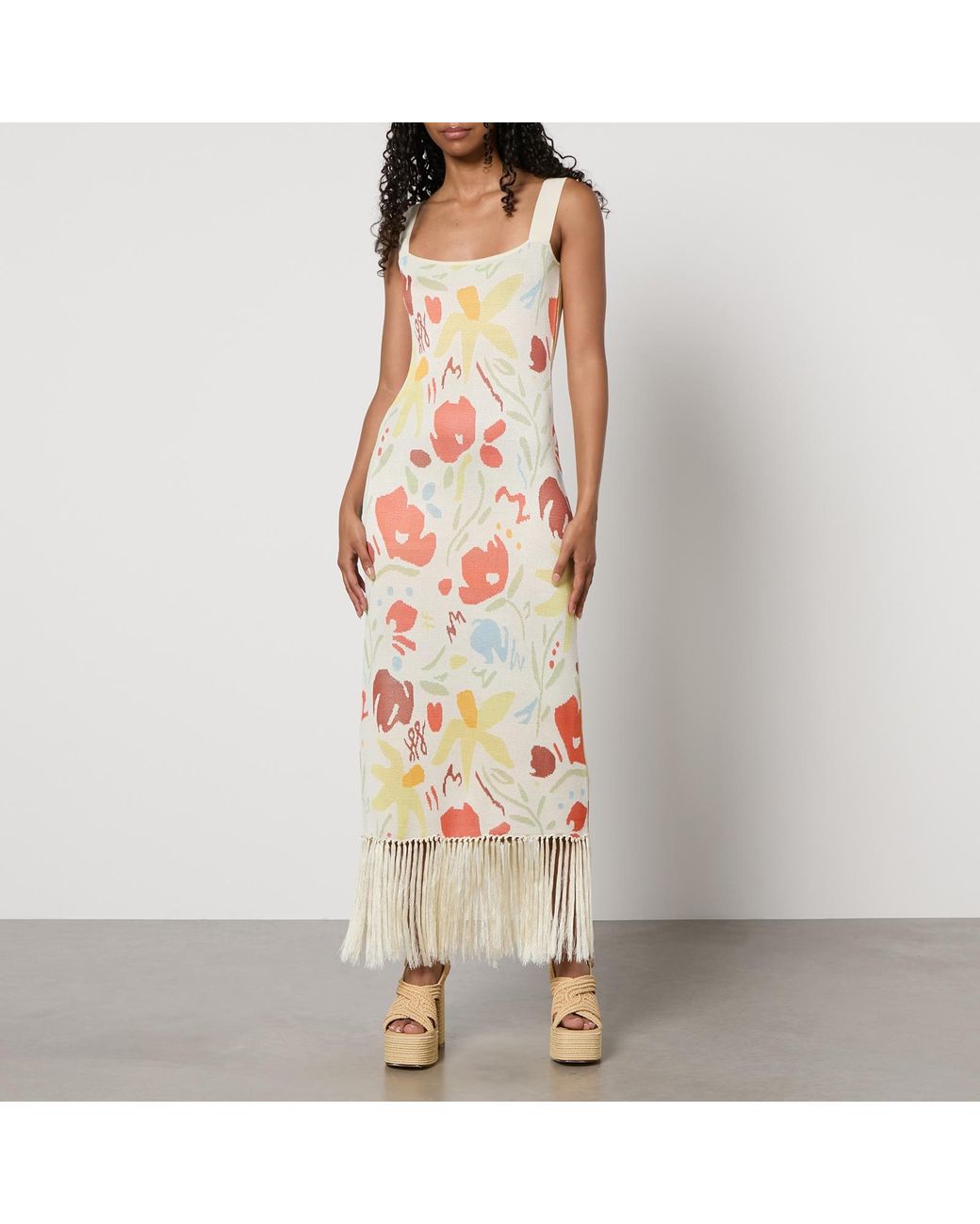 Kitri Talitha Floral-Jacquard Midi Dress in Orange | Lyst