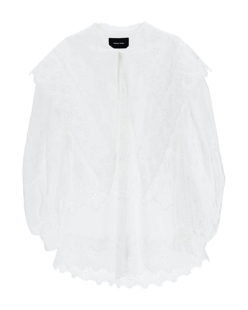 Simone Rocha Broderie Mini Dress With Maxi Collar in White | Lyst