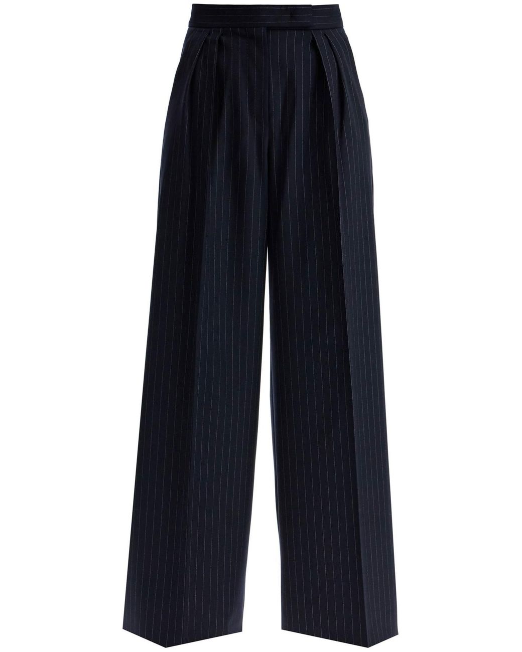 Max Mara Striped Wool Stretch Pants in Blue | Lyst
