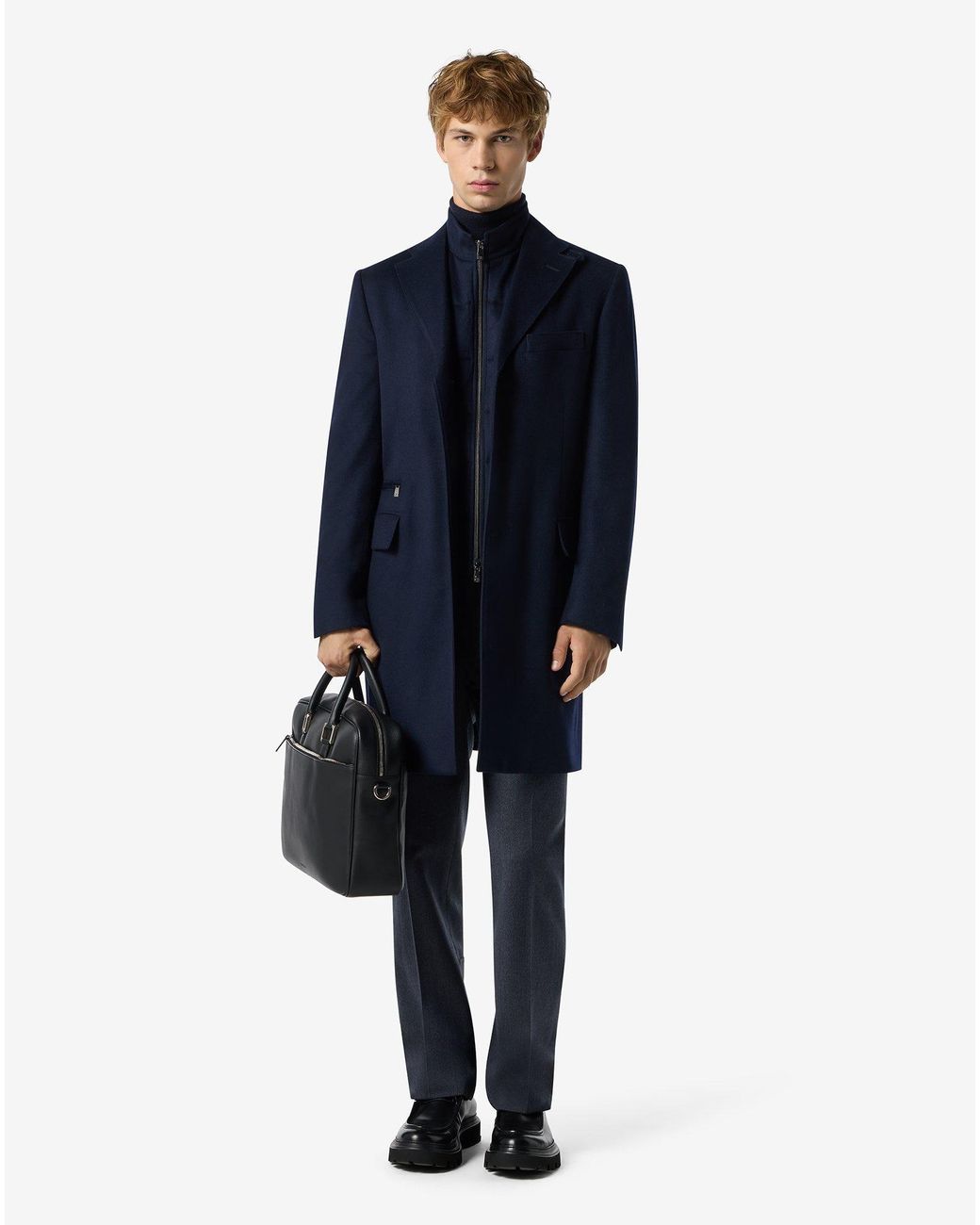 Corneliani China Cashmere Coat With Detachable Vest in Blue for Men | Lyst