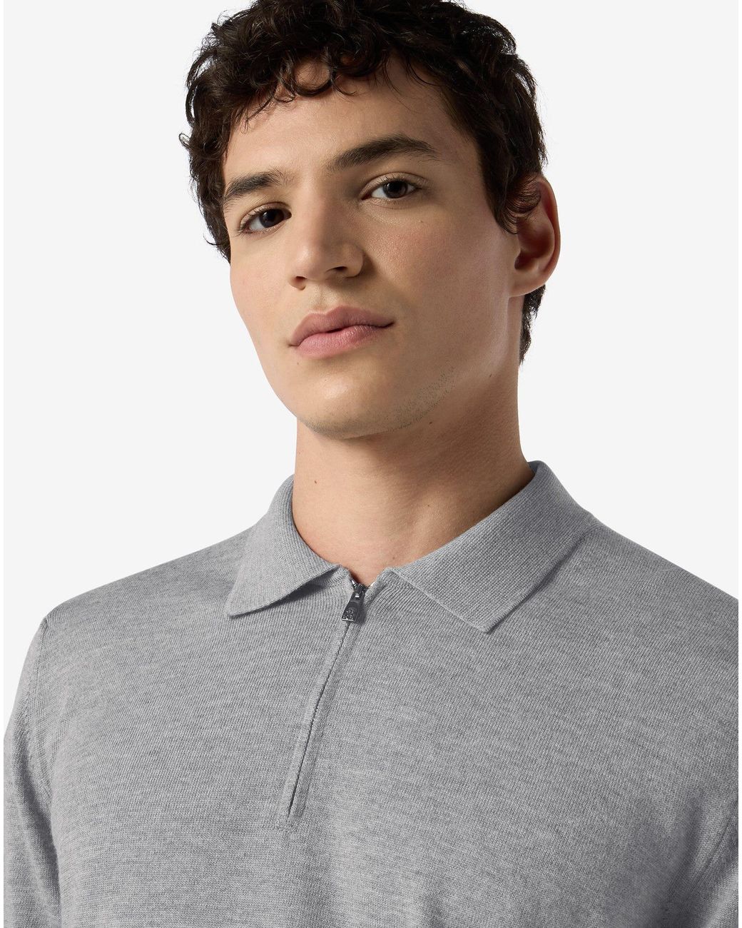 Corneliani Light Melange Zip-Up Extra Fine Wool Polo Shirt in Grey for ...