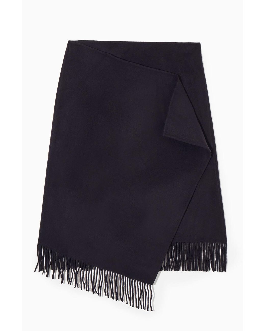 COS Fringed Wool Midi Wrap Skirt in Blue | Lyst