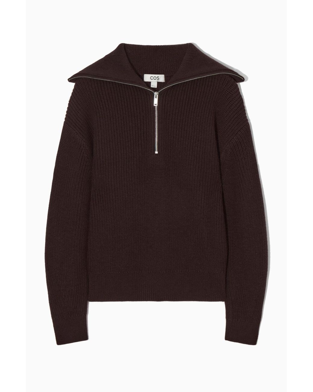 COS Wool And Cotton Half-zip Jumper in Brown | Lyst