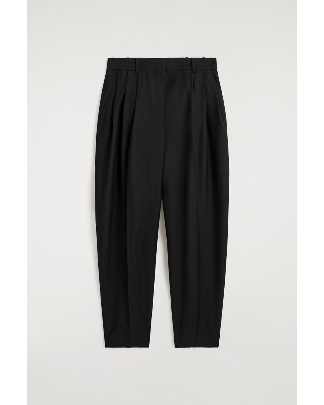 COS Pleated Wool-Blend Tulip Trousers in Black | Lyst UK